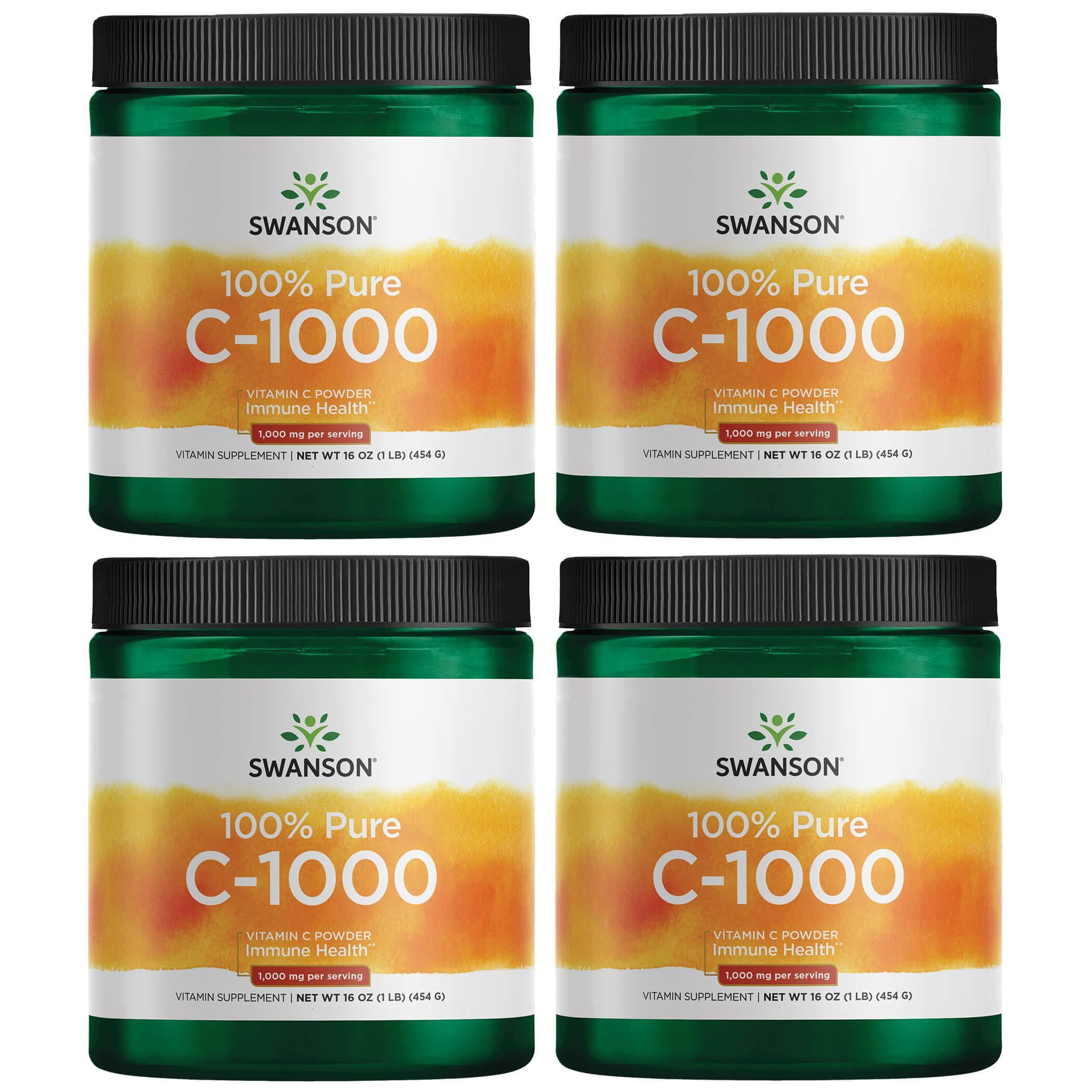 Swanson 100% Pure C-1000 Vitamin C Powder 1,000 mg 16 oz Pwdr 4 Pack ...