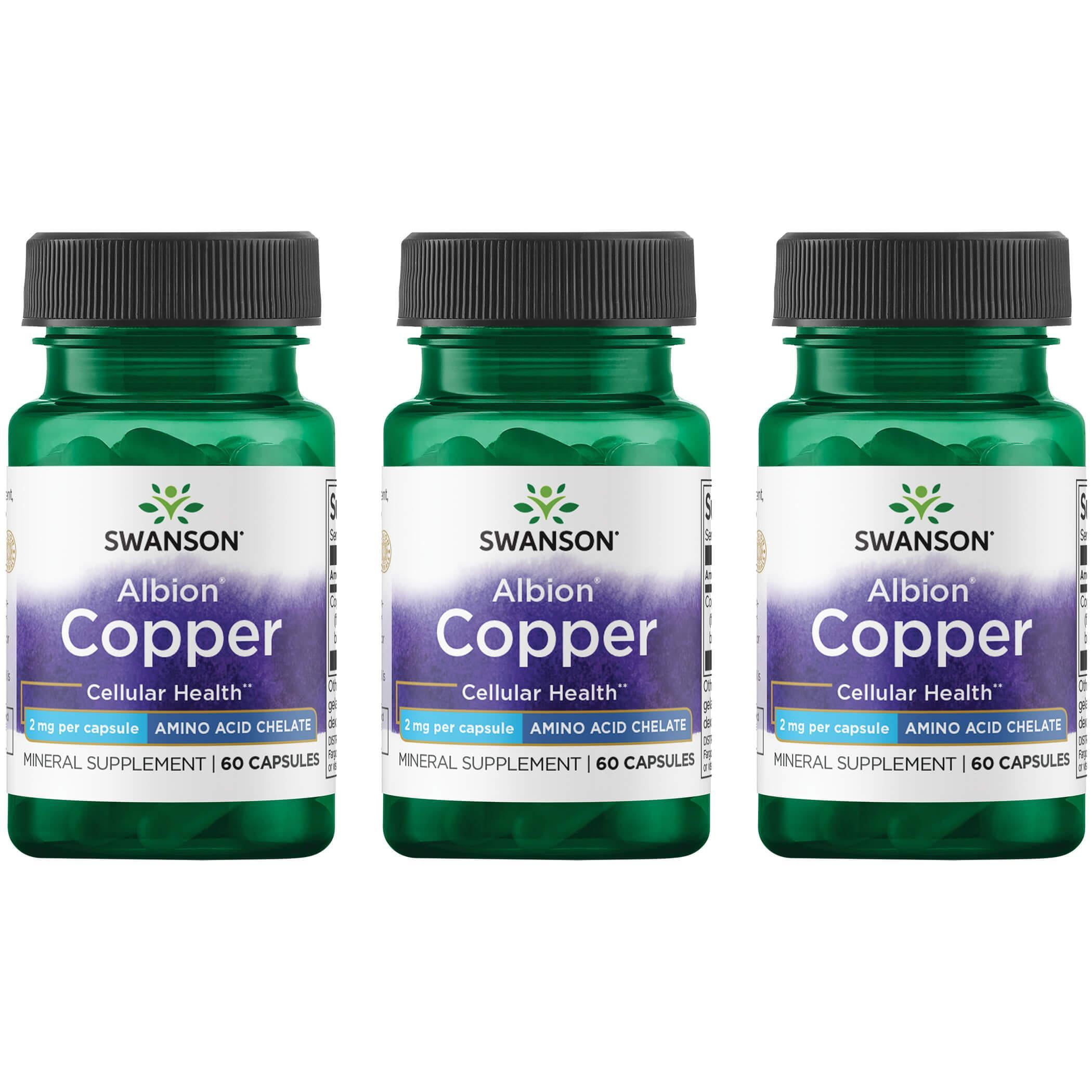 Swanson Albion Dietary Supplement, Copper 2 mg, 60 Capsules, 3 Pack for ...