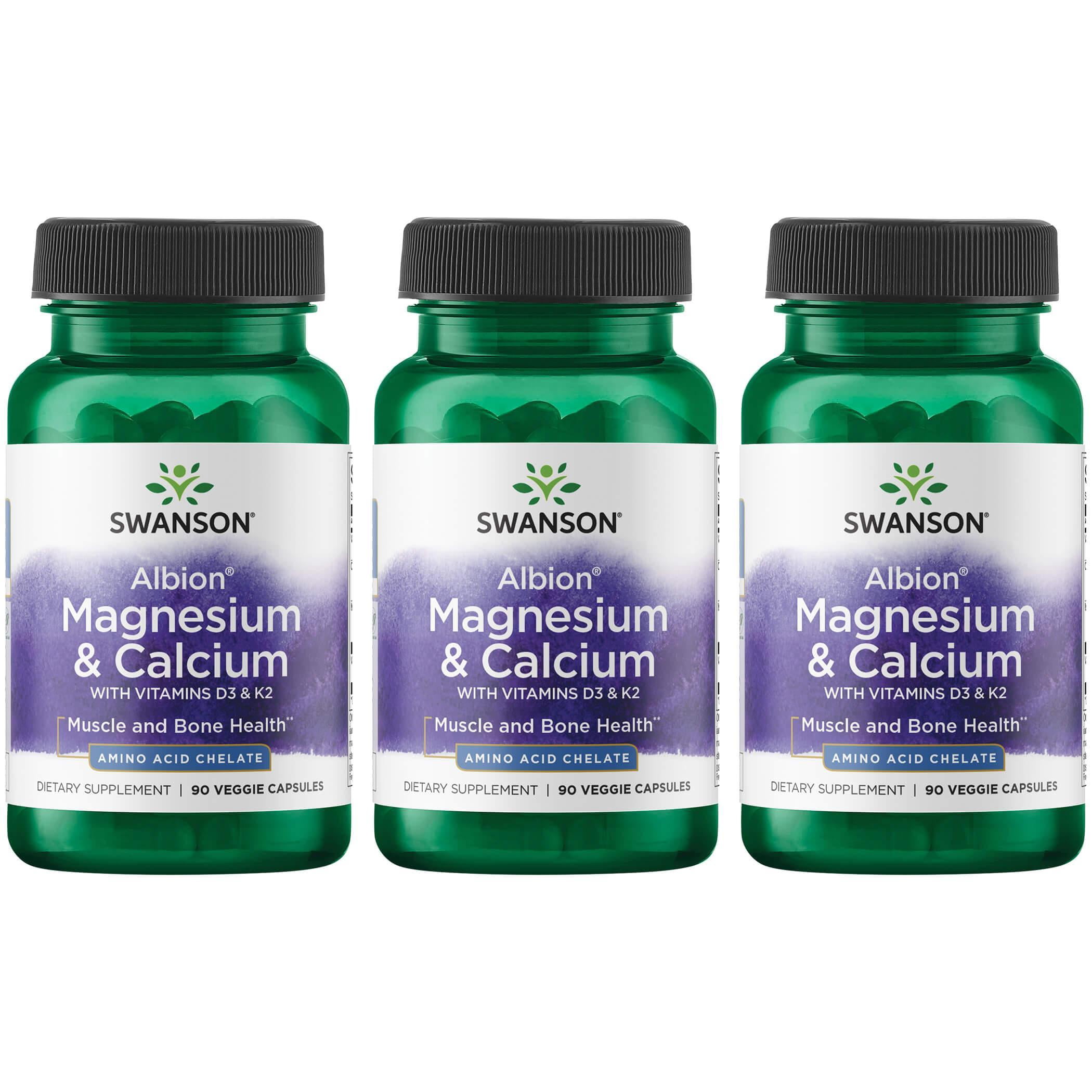 Swanson Albion Magnesium & Calcium with Vitamins D3 & K2 90 Caps 3 Pack ...