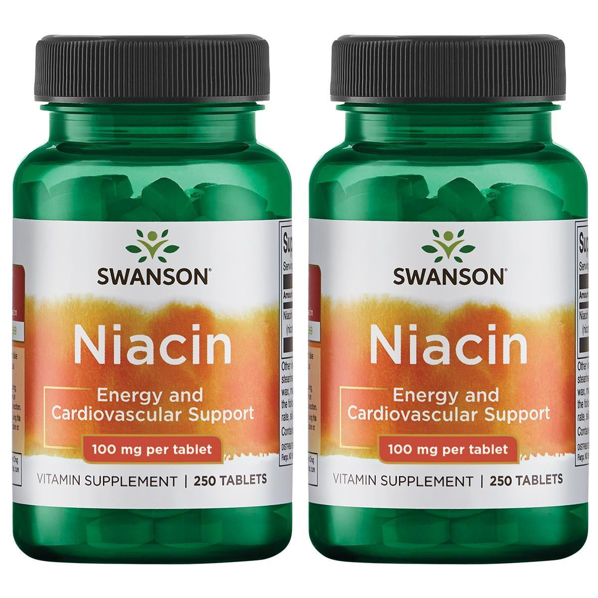 Swanson Niacin 100 mg 250 Tabs 2 Pack, Heart-Smart B3, Supports ...