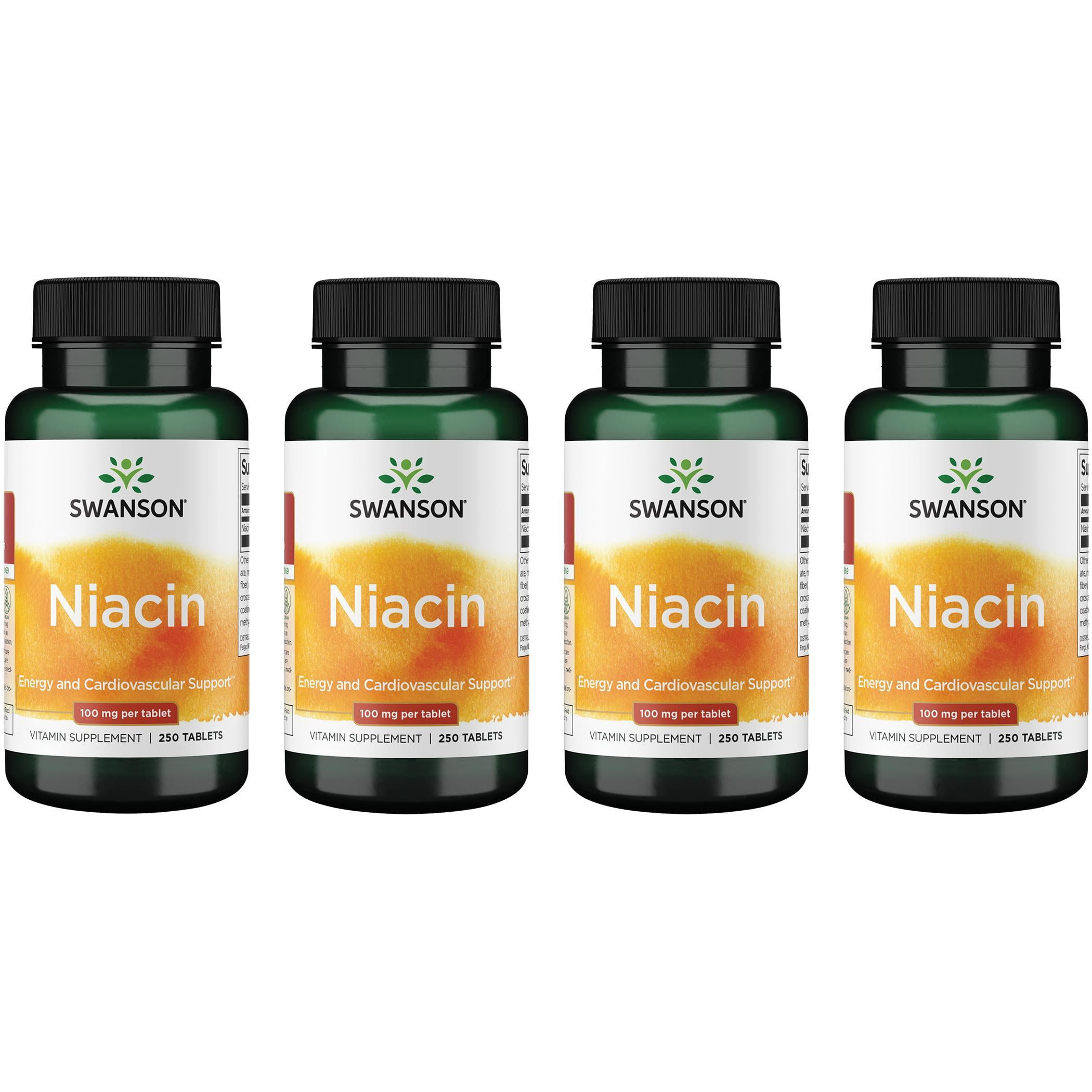 Swanson Niacin 100 mg OTC Supplement, 250 Tabs 4 Pack for Heart Health ...