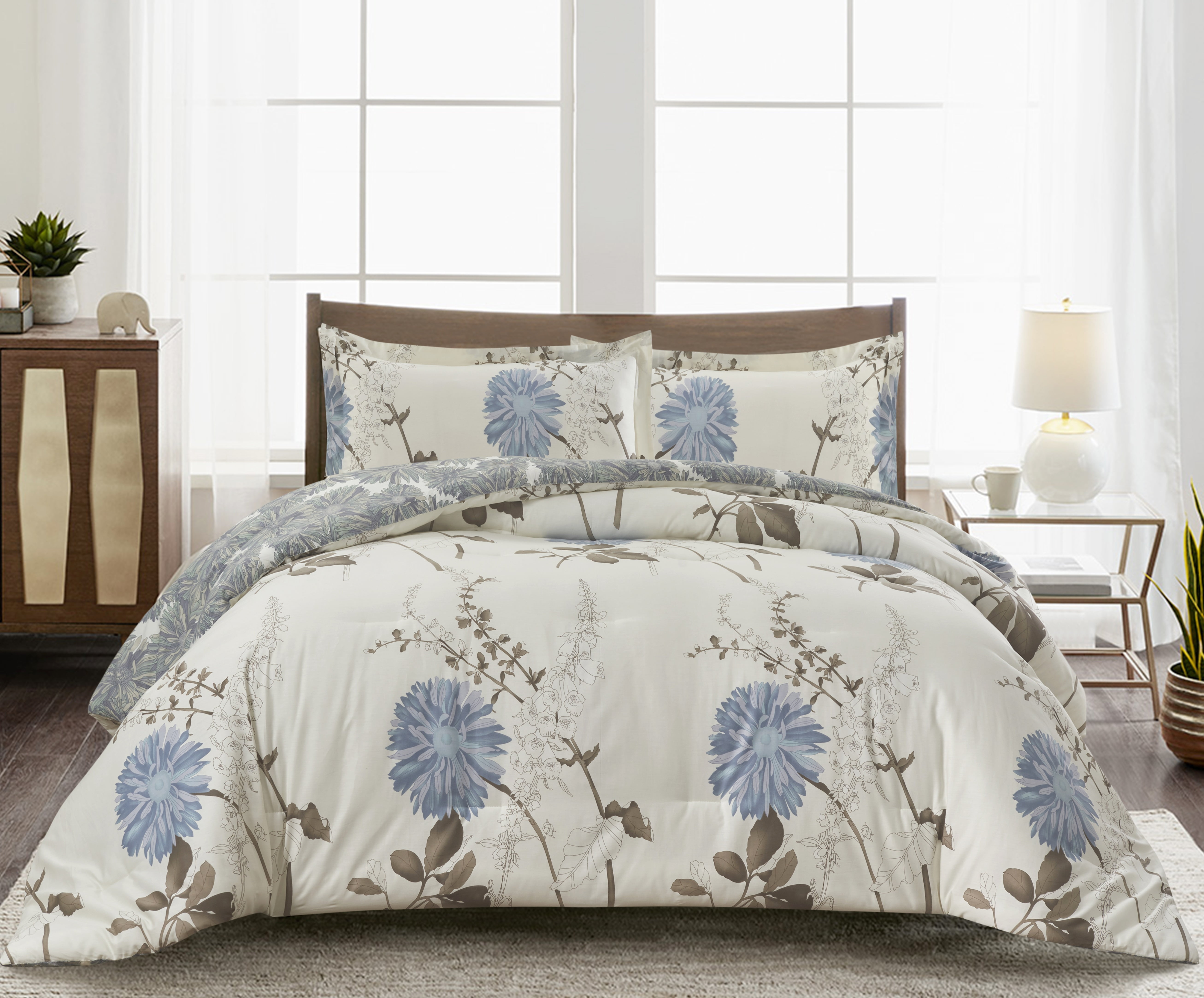 Swanson Beddings Bright Flower King Comforter Set: 100% Cotton Shell ...