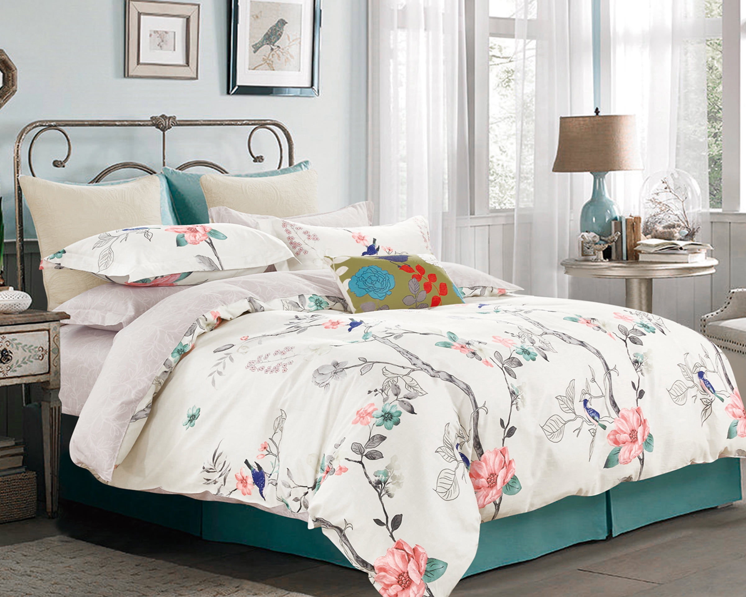 Swanson Beddings Queen Size Floral Cotton Duvet Cover and Two Pillow ...