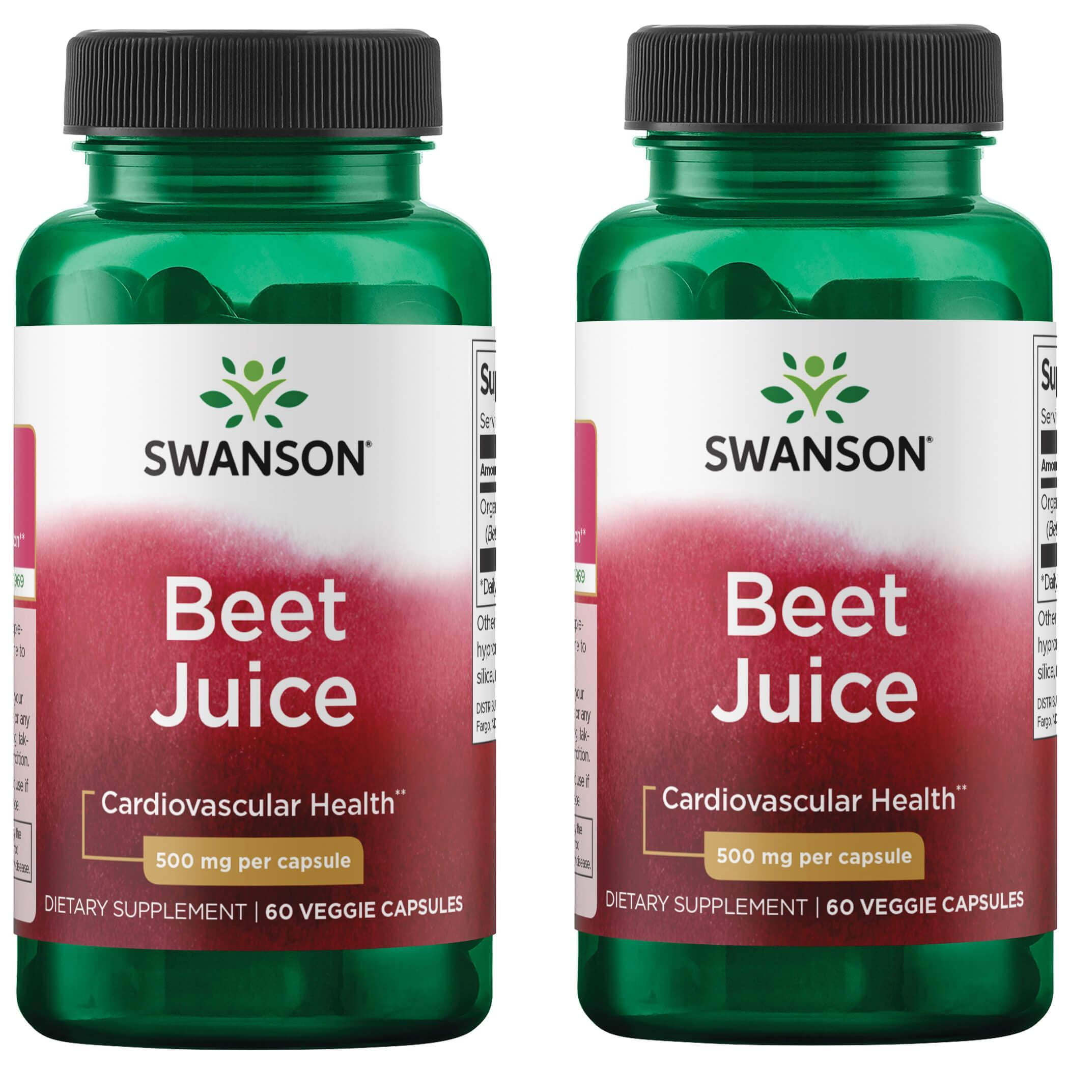 Swanson Beet Juice Capsules, 500mg, 60 Veg, 2 Pack, Non-GMO, Organic ...
