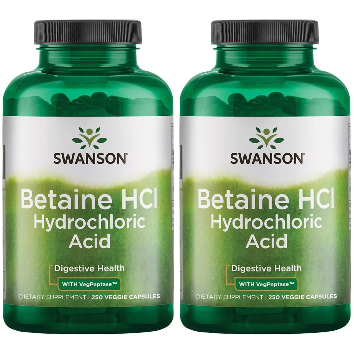 Swanson Betaine Hcl Hydrochloric Acid with Vegpeptase 250 Veg Caps 2 Pack - Walmart.com