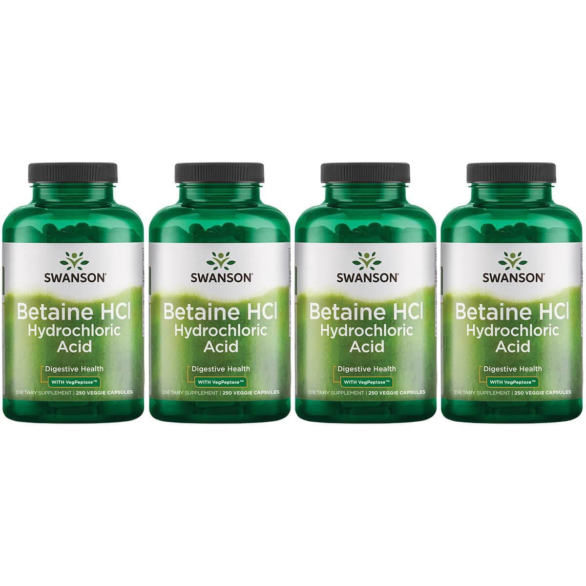 Swanson Betaine Hcl Hydrochloric Acid with Vegpeptase 250 Veg Caps 4 ...