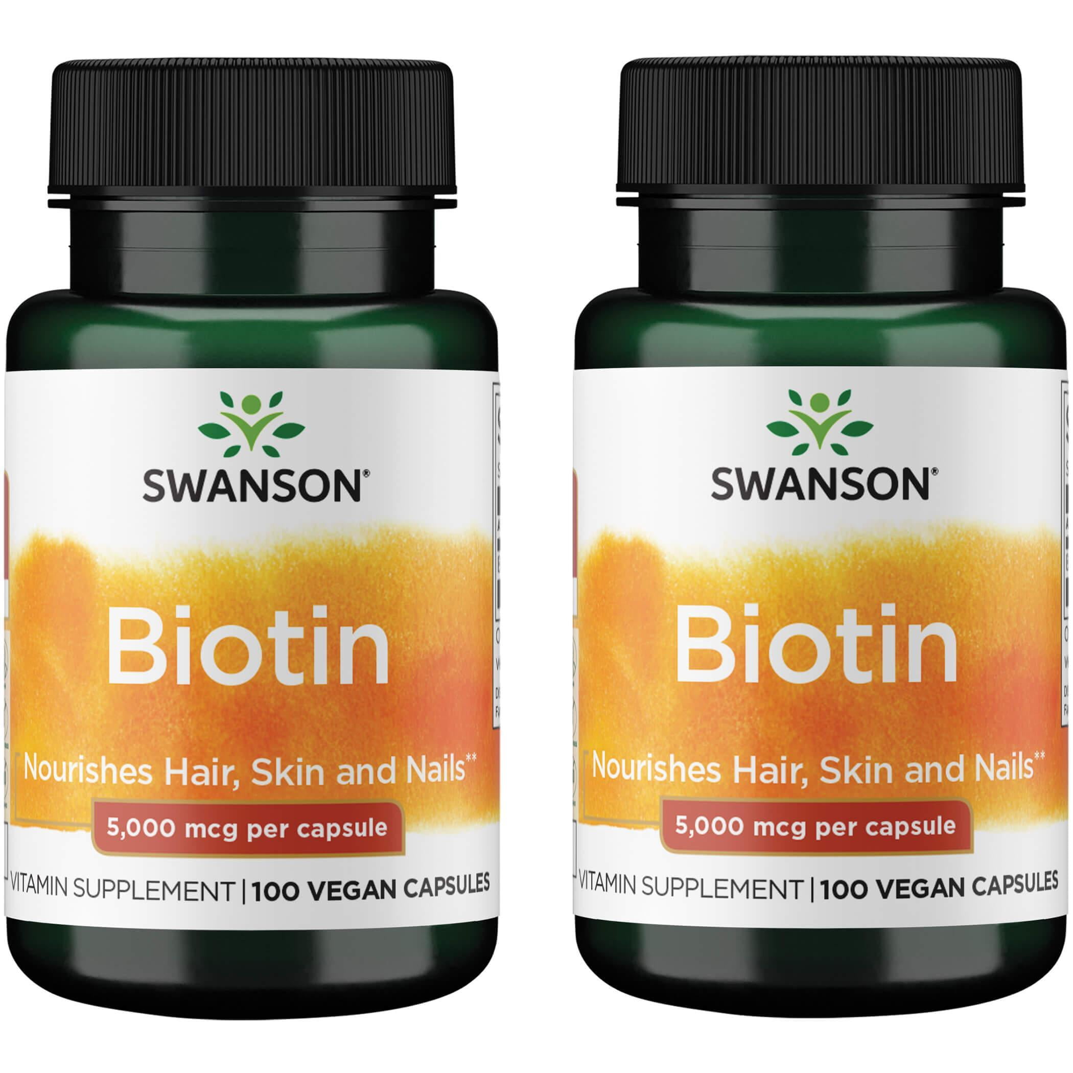 Swanson Biotin 5,000 mcg 100 Vegan Caps 2 Pack - Walmart.com