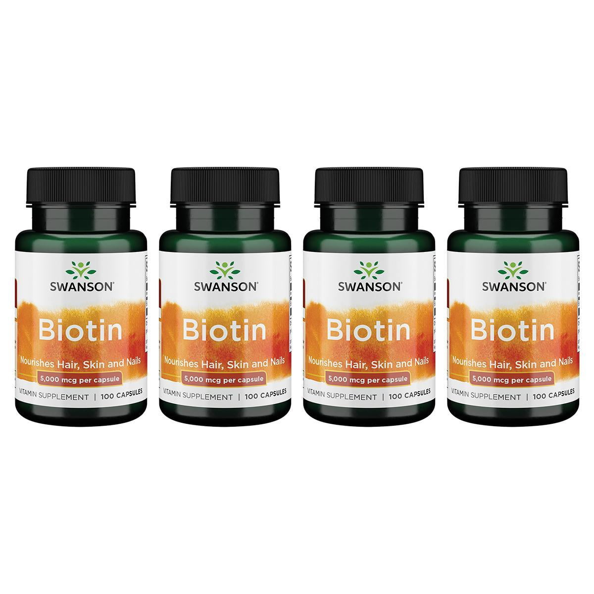 Swanson Biotin 5,000 mcg 100 Vegan Caps 4 Pack - Walmart.com