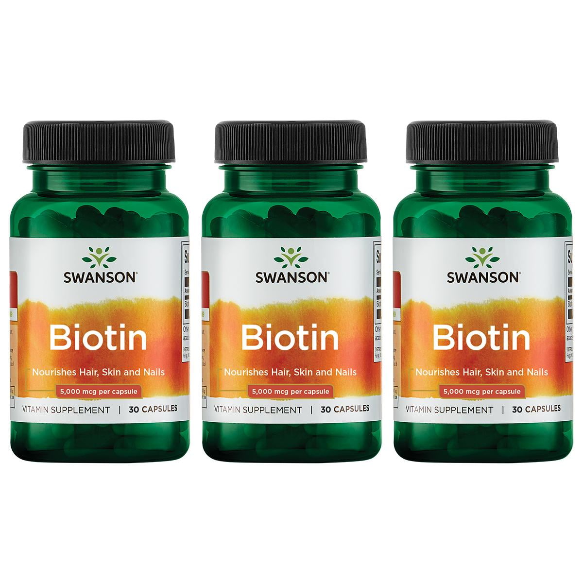 Swanson Biotin 5,000 mcg 30 Caps 3 Pack - Walmart.com