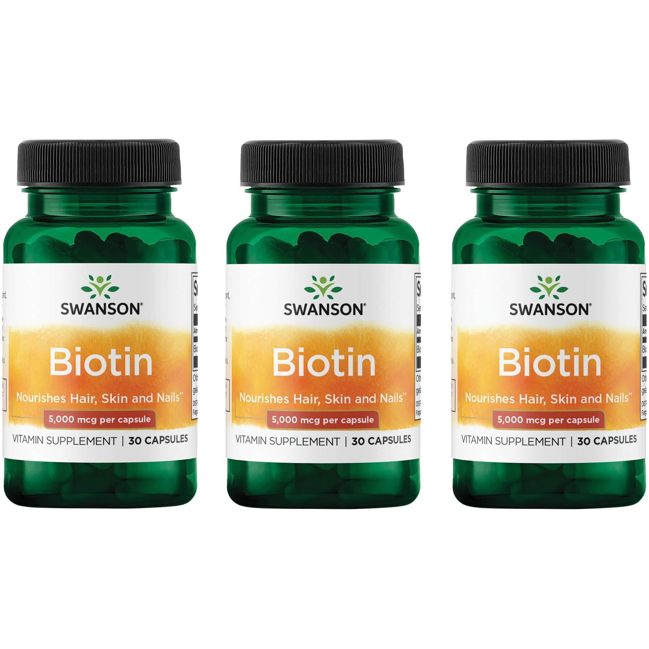 Swanson Biotin 5,000 mcg 30 Vegan Caps 3 Pack - Walmart.com