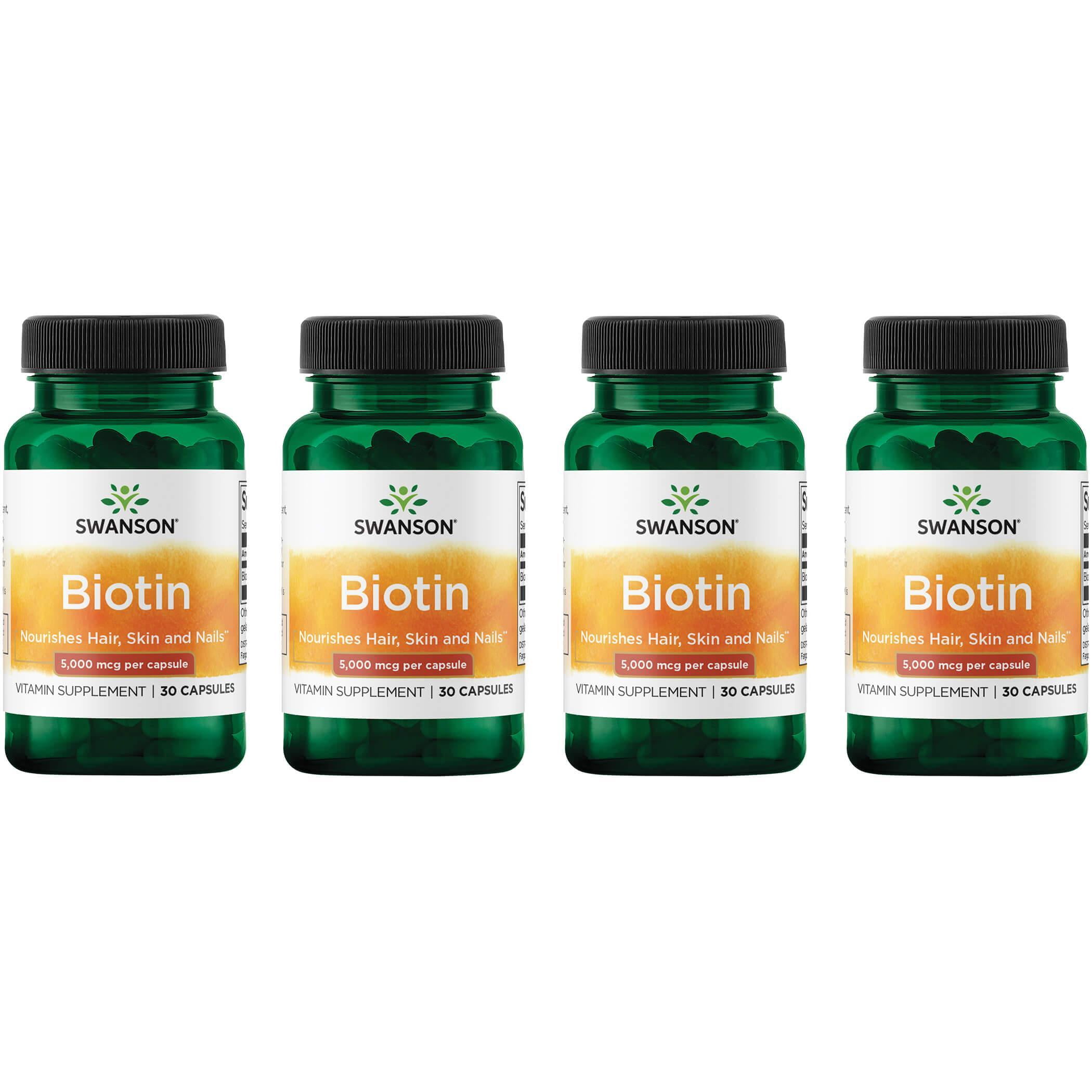 Swanson Biotin 5,000 mcg 30 Vegan Caps 4 Pack - Walmart.com
