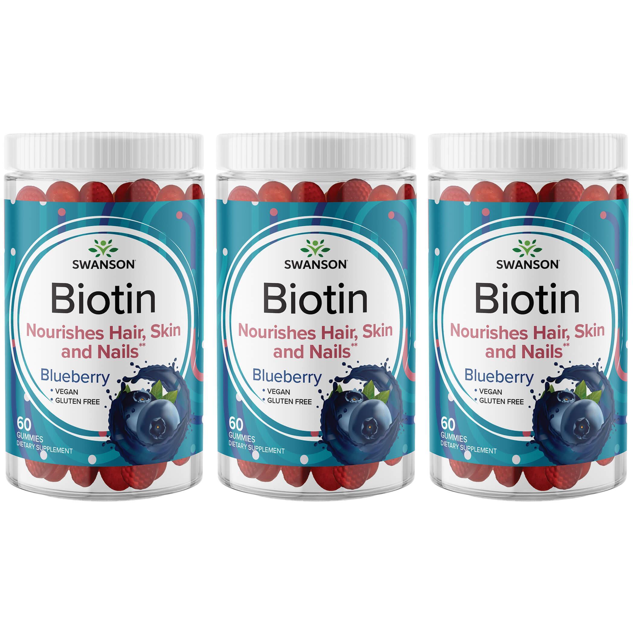 Swanson Biotin Gummies - Blueberry 2,500 mcg 60 Gummies 3 Pack ...