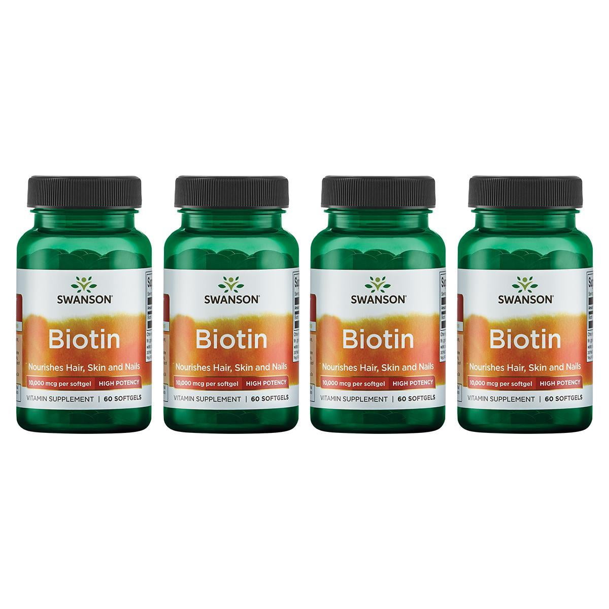 Swanson Biotin - High Potency 10,000 mcg 60 Sgels 4 Pack - Walmart.com