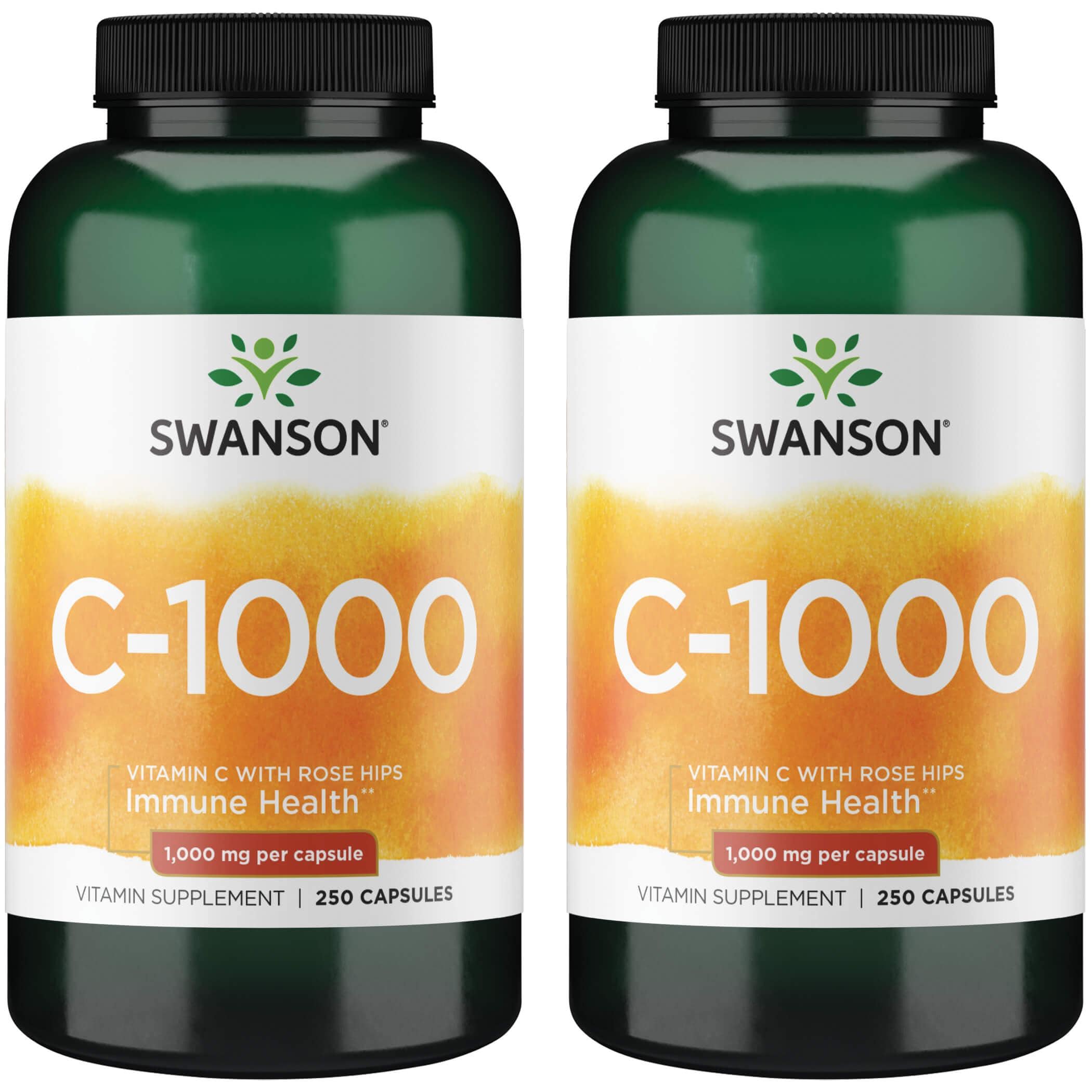 Swanson C-1000 - Vitamin C with Rose Hips 1,000 mg 250 Caps 2 Pack - Walmart.com