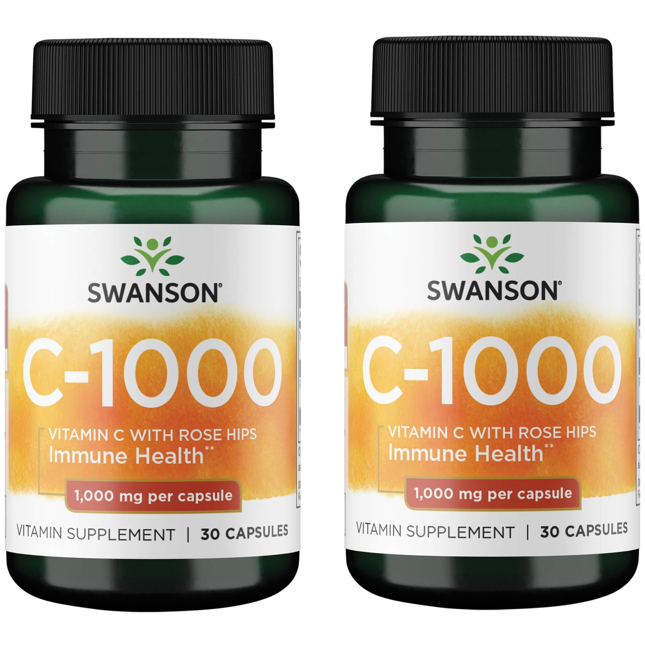Swanson C-1000 - Vitamin C with Rose Hips 1,000 mg 30 Caps 2 Pack - Walmart.com