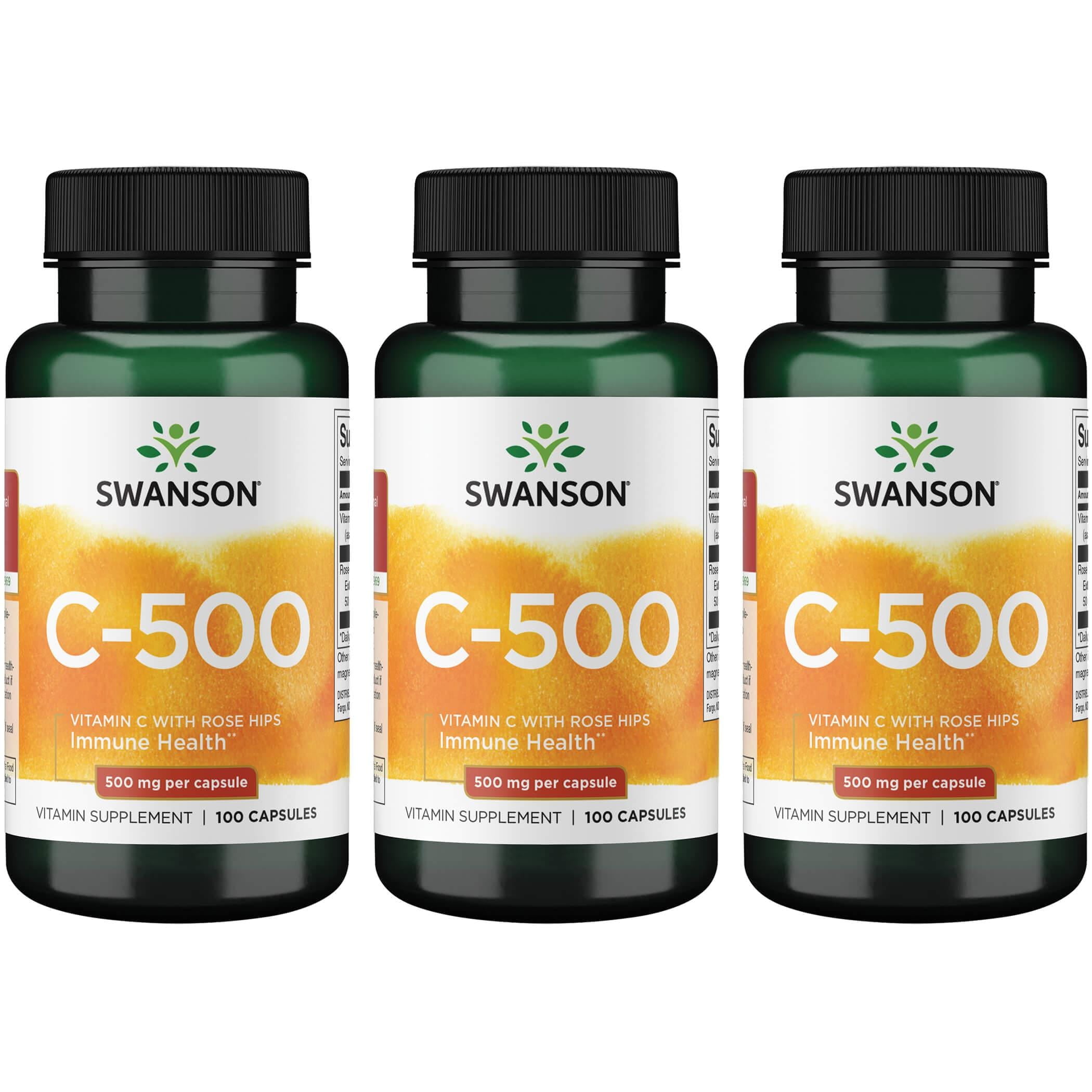 Swanson C-500 - Vitamin C with Rose Hips 500 mg 100 Caps 3 Pack - Walmart.com