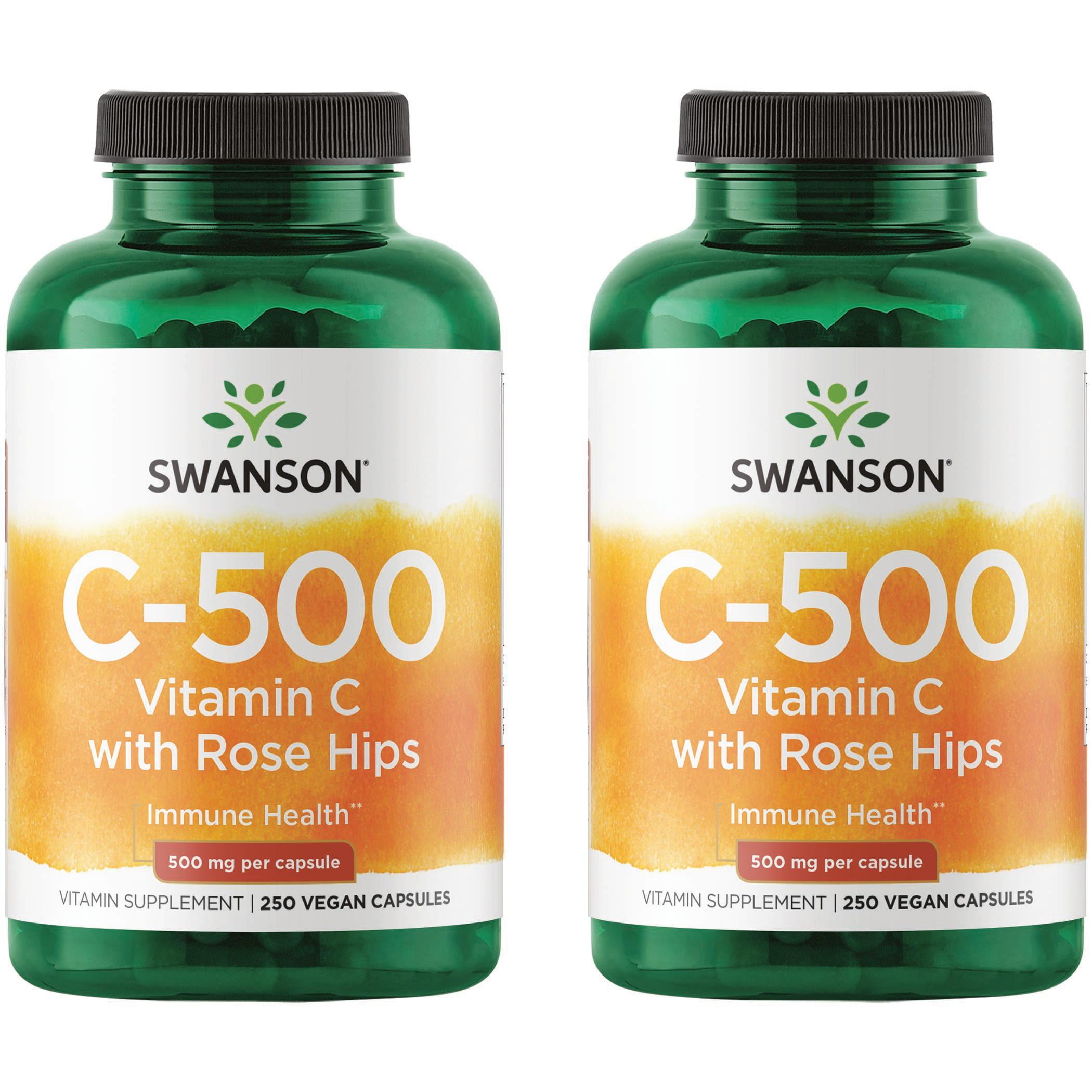 Swanson Vitamin C-500 with Rose Hips, Immune Health, Antioxidant Support, 500mg, 250 Caps, 2 ...