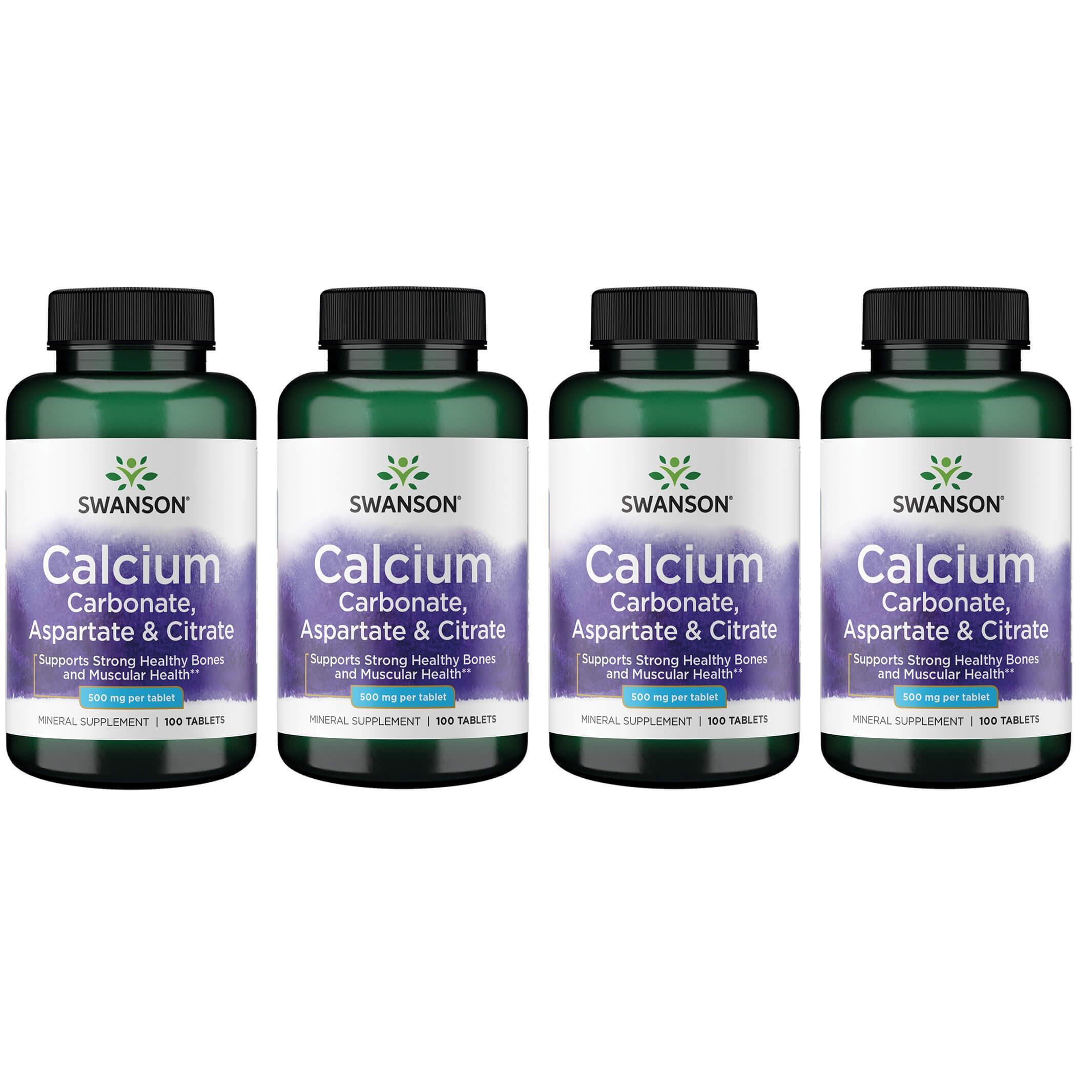 Swanson Calcium Carbonate, Aspartate & Citrate 500 mg 100 Tabs 4 Pack ...