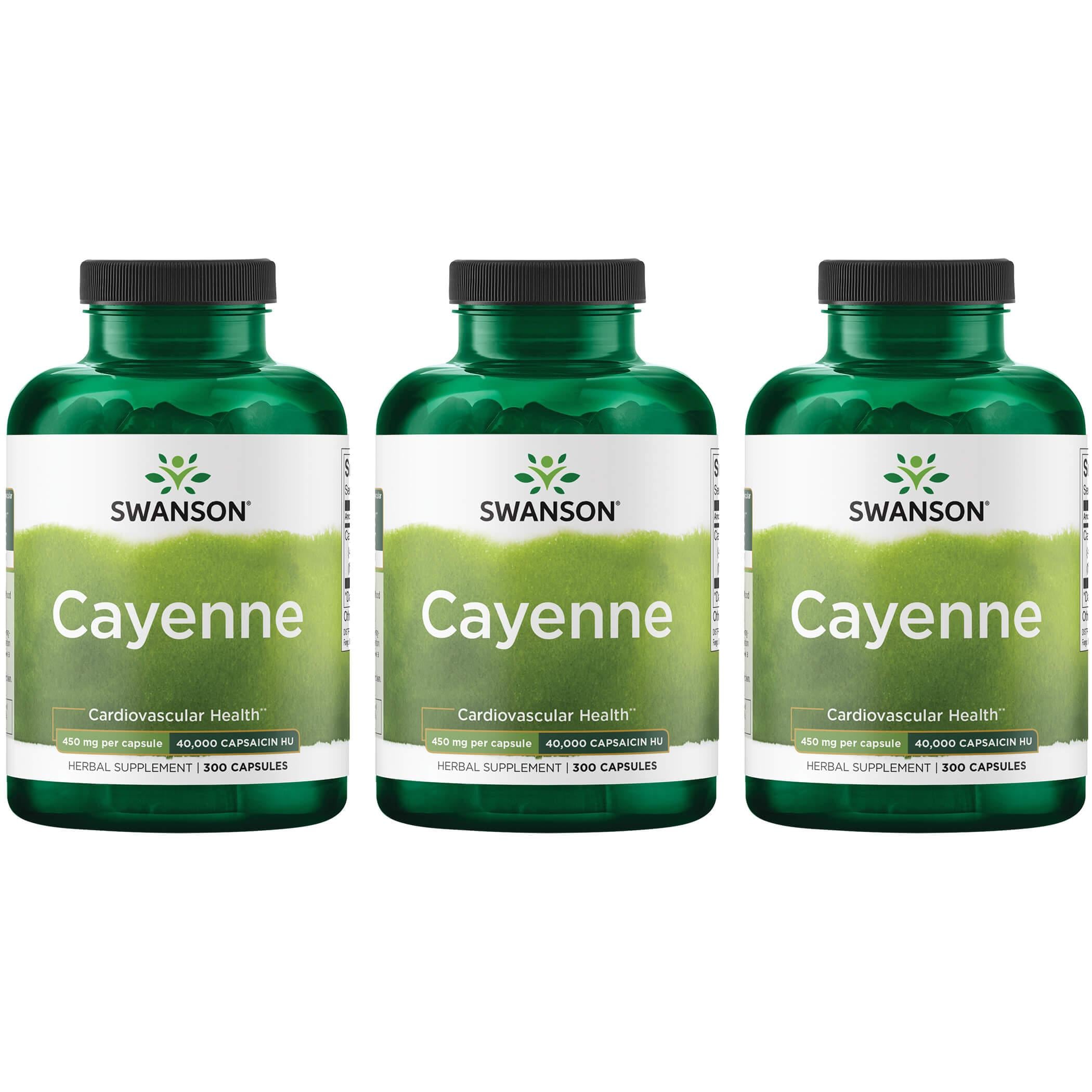 Swanson Cayenne - 40,000 Capsaicin Hu/G 450 mg 300 Caps 3 Pack ...