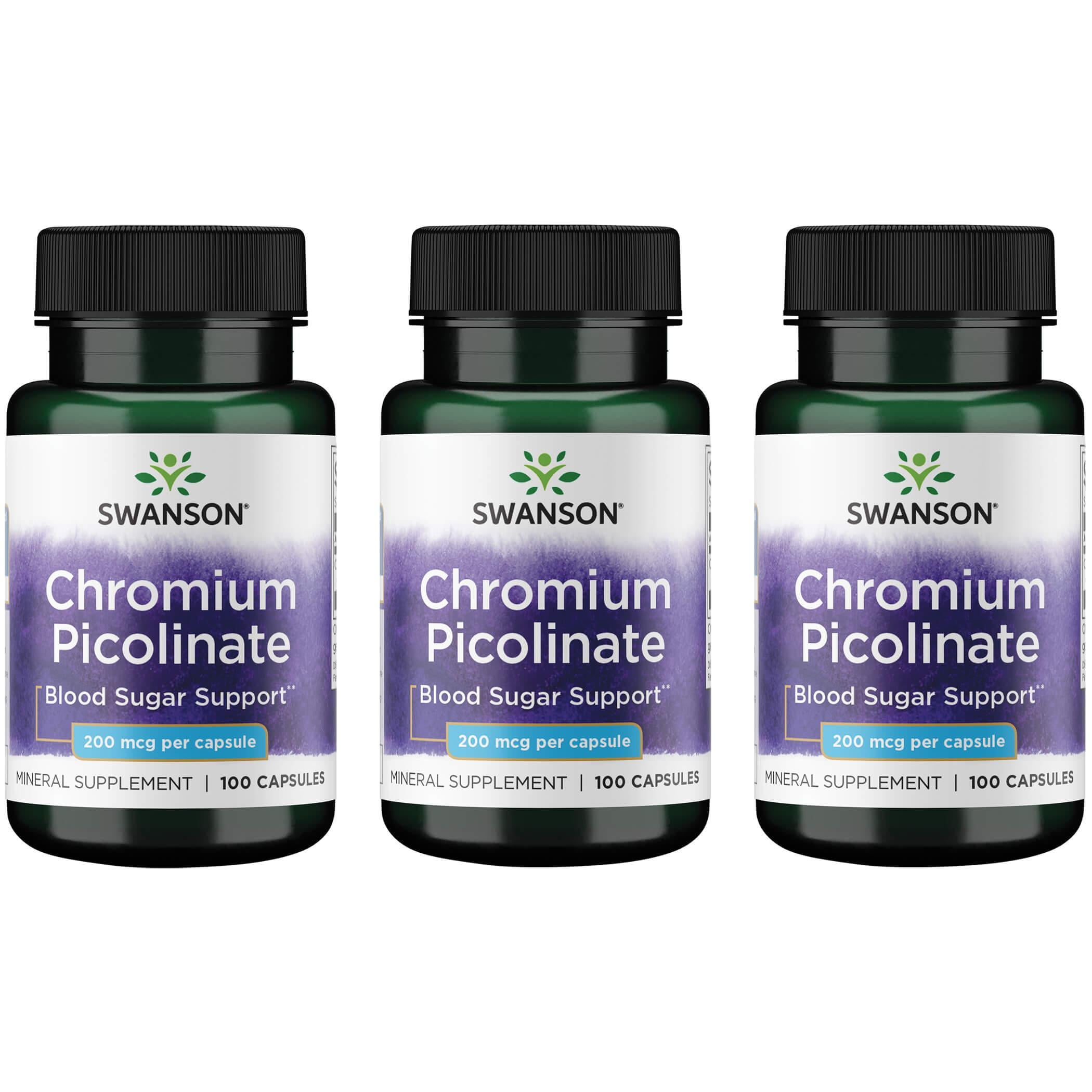 Swanson Chromium Picolinate 200 mcg Capsules Supplement, 100 Count, 3 ...