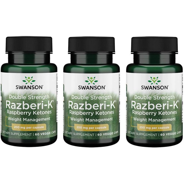 Swanson Double Strength Razberi-K Raspberry Ketones 200 mg 60 Vegan Caps 3 Pack - Walmart.com