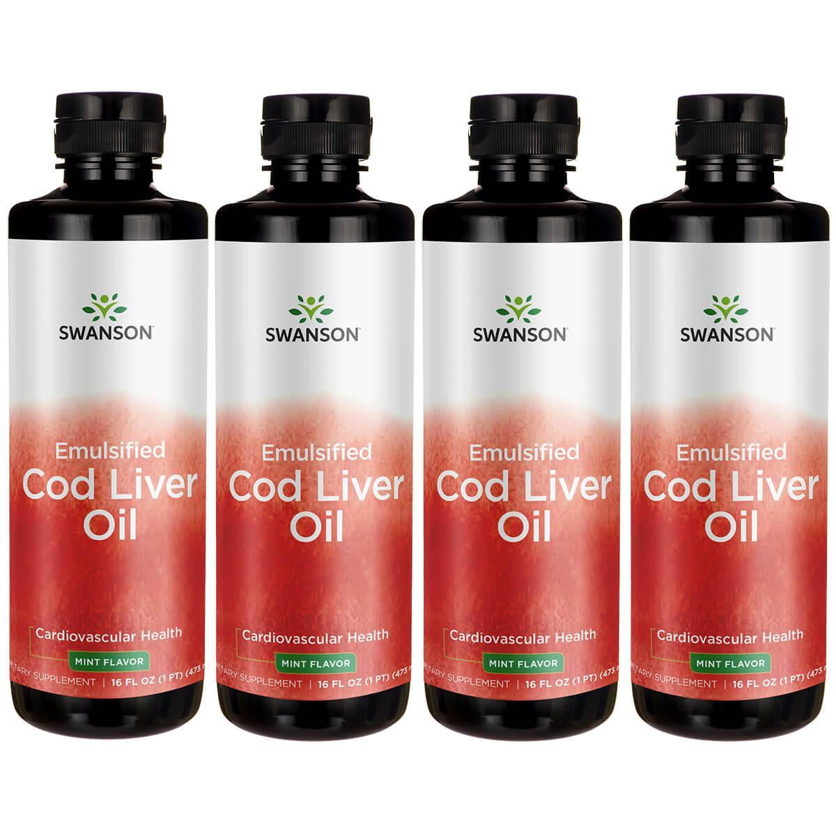 Swanson Emulsified Cod Liver Oil Liquid - Mint Flavor, 16 fl oz, 4 Pack ...