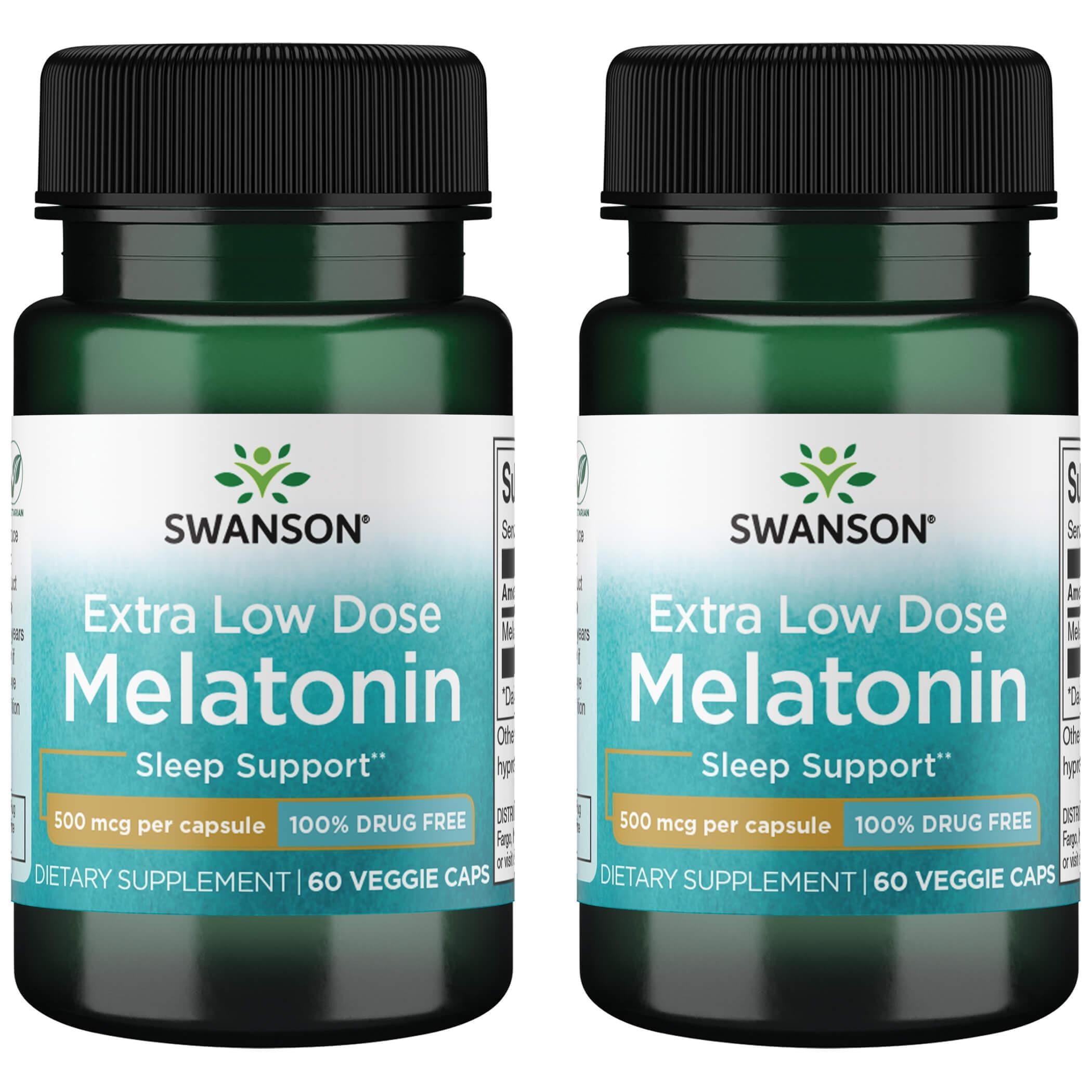 Swanson Extra Low Dose Melatonin - 100% Drug Free 500 mcg 60 Vegan Caps ...