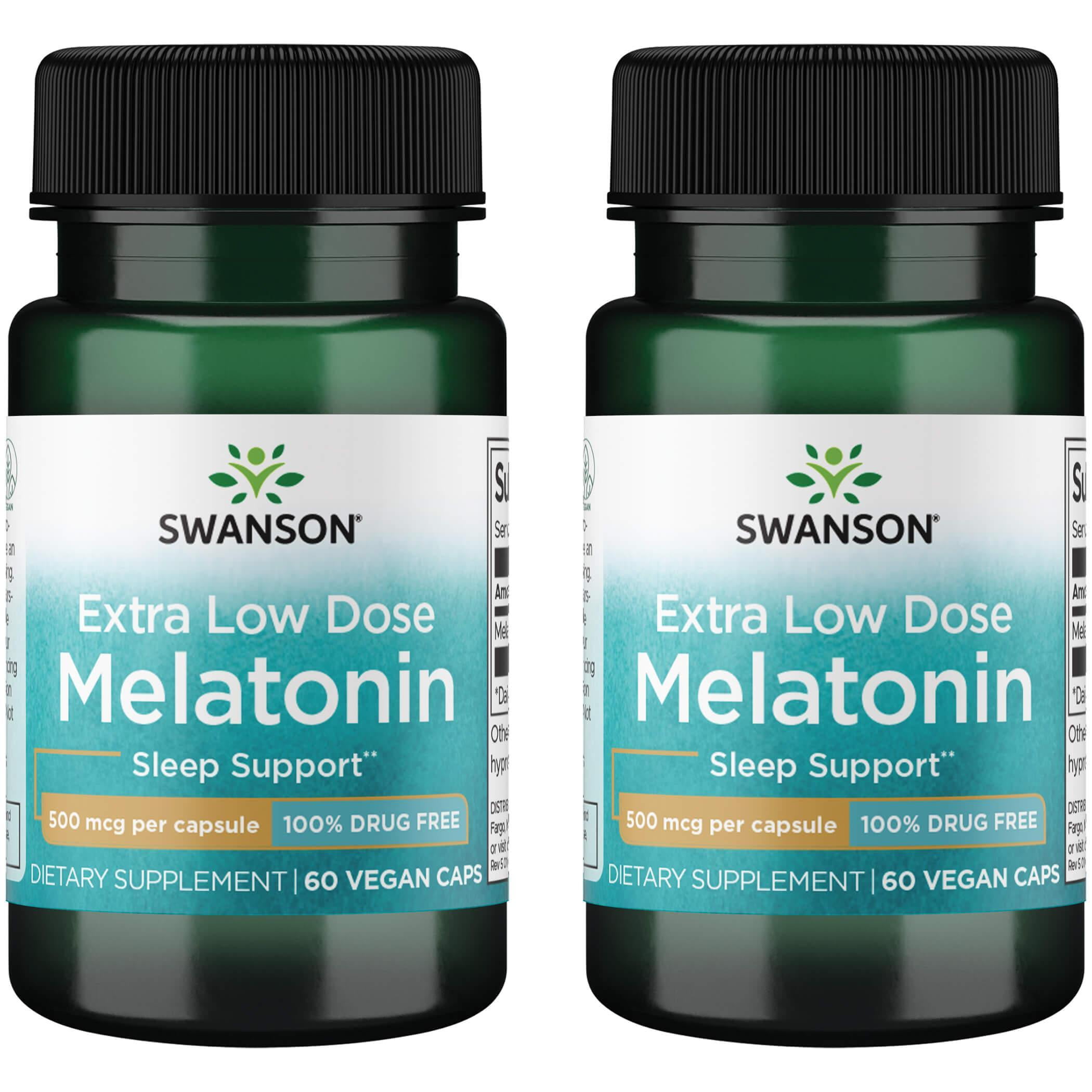 Swanson Extra Low Dose Melatonin - 100% Drug Free, 500 mcg, 60 Vegan ...