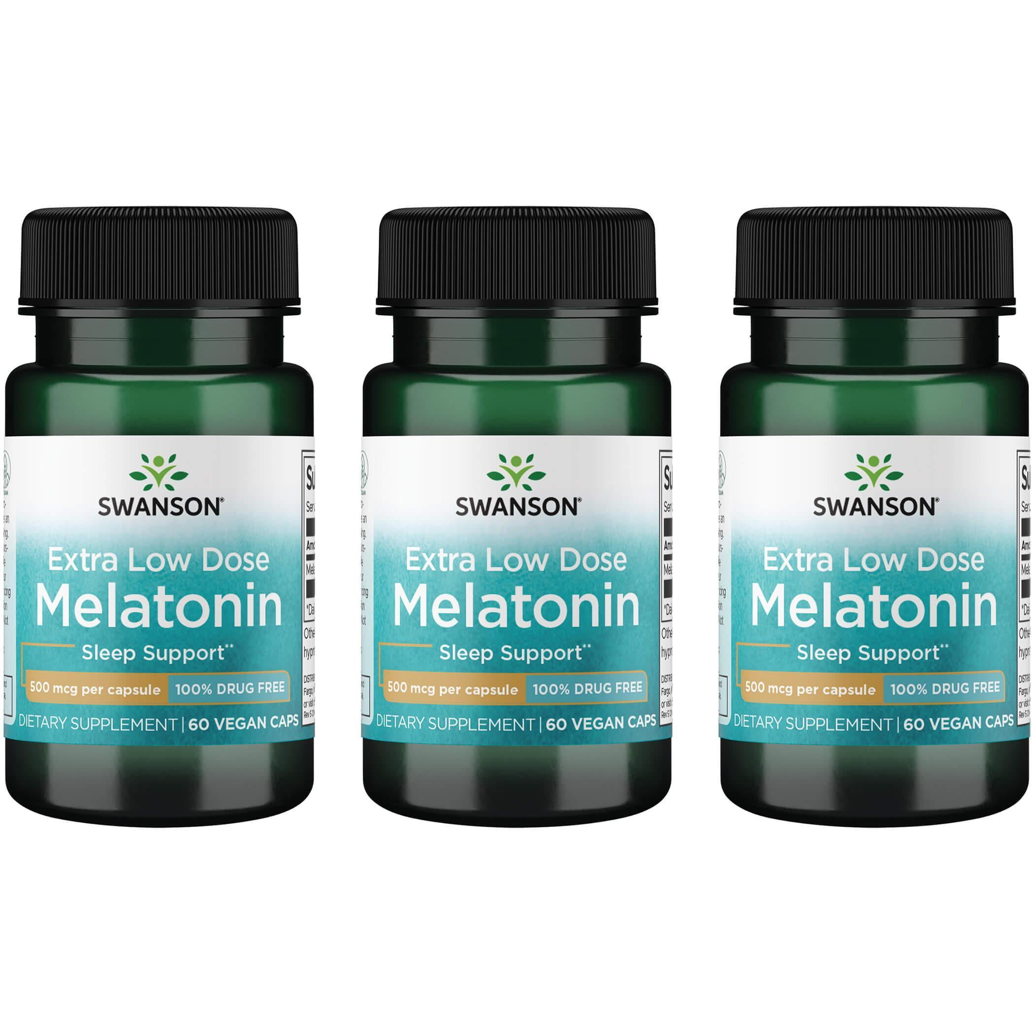 Swanson Extra Low Dose Melatonin - 100% Drug Free 500 mcg 60 Vegan Caps ...