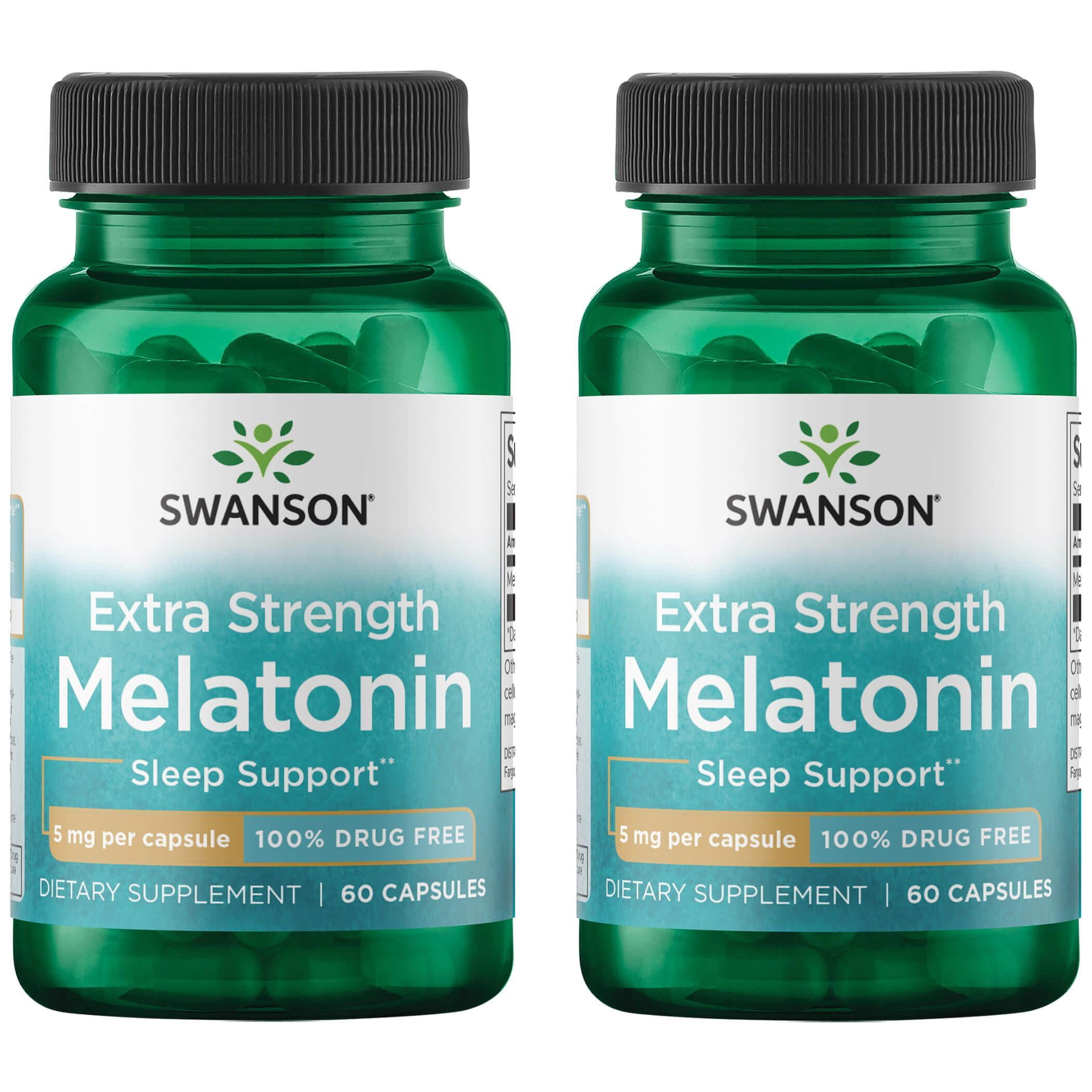Swanson Extra Strength Melatonin - 100% Drug Free 5 mg 60 Caps 2 Pack ...