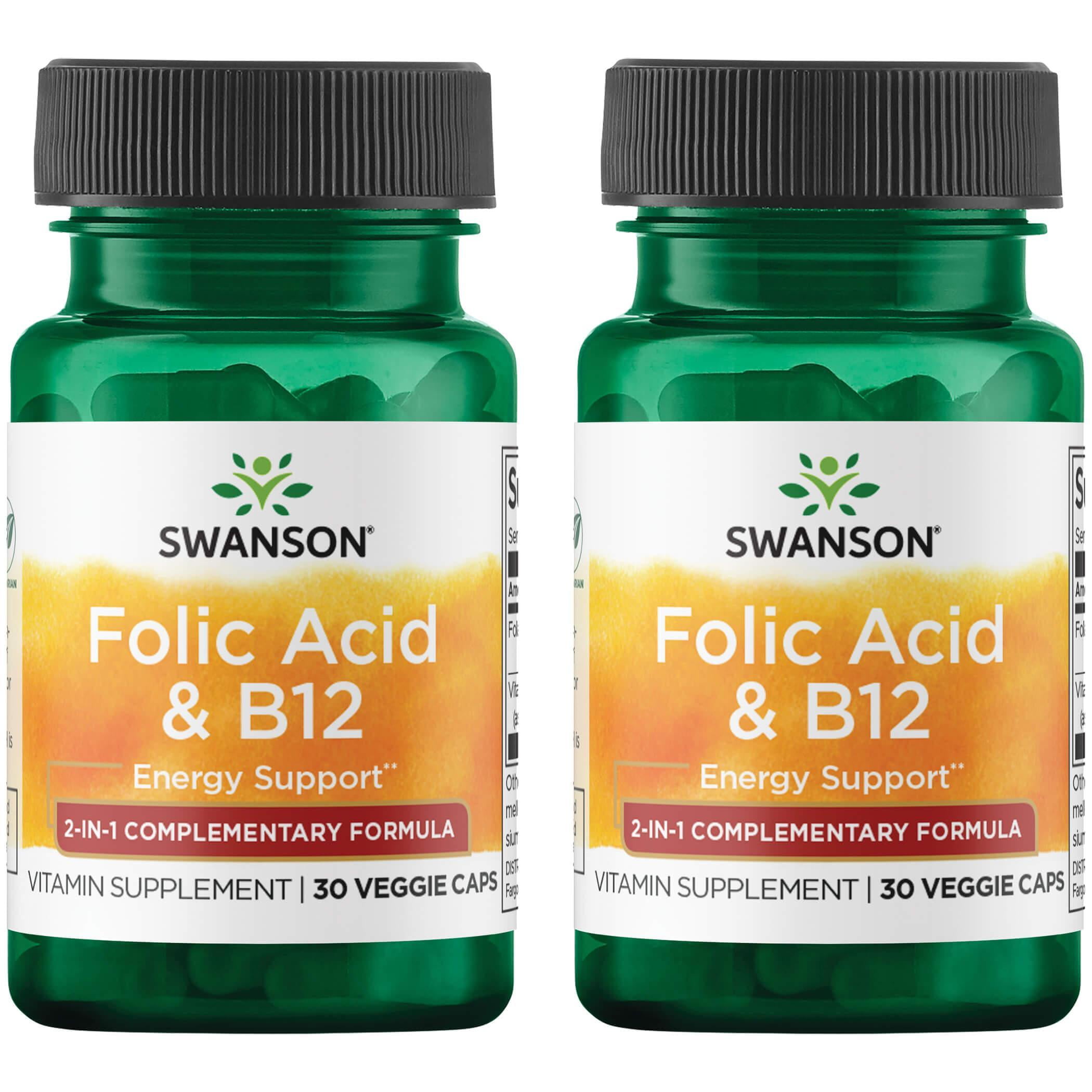 Swanson Folic Acid & B12 30 Veg Caps 2 Pack - Walmart.com