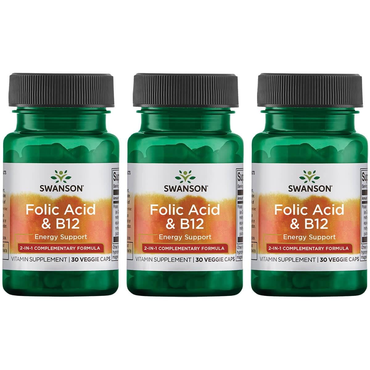 Swanson Folic Acid & B12 30 Veg Caps 3 Pack - Walmart.com