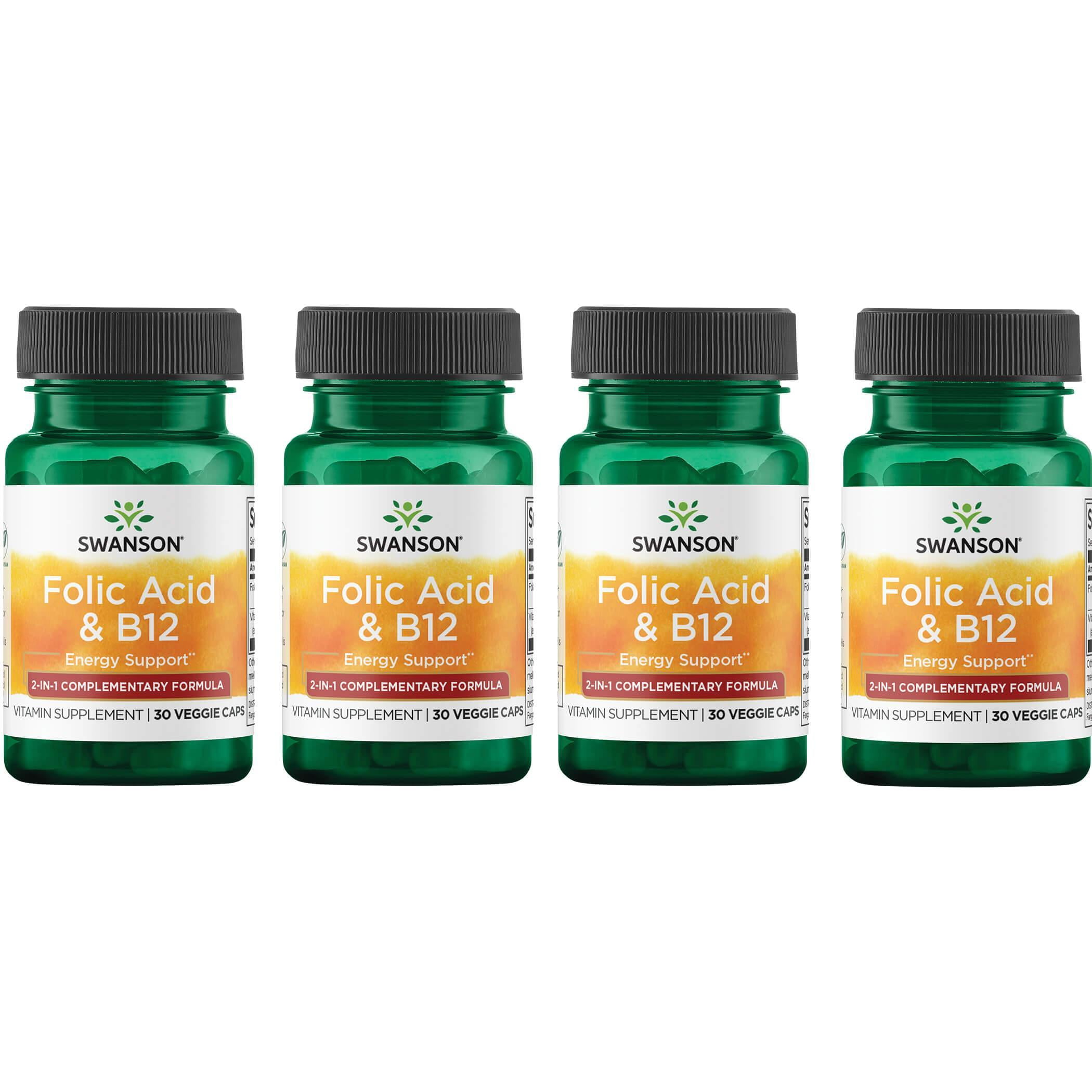 Swanson Folic Acid & B12 30 Veg Caps 4 Pack - Walmart.com