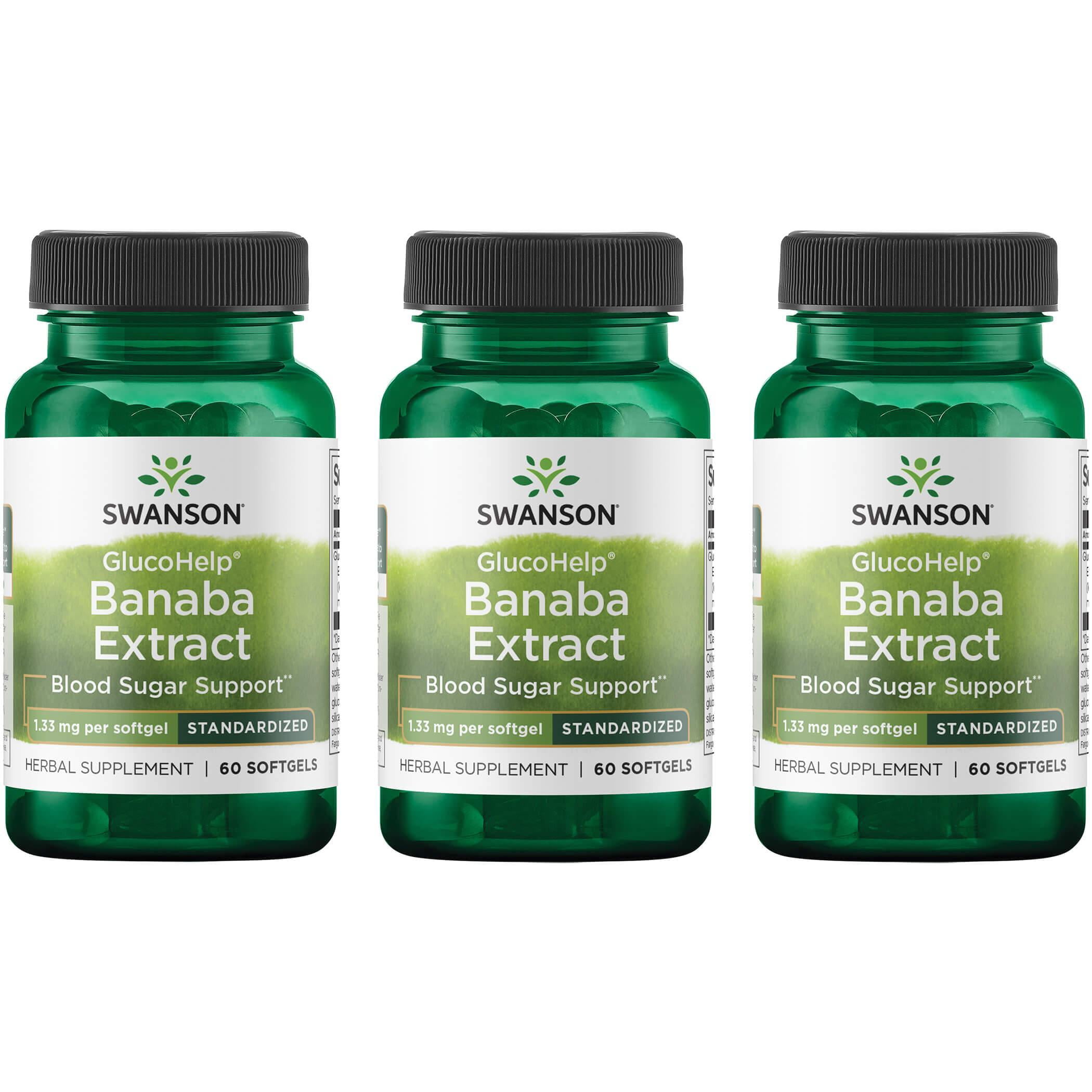 Swanson Glucohelp Banaba Extract - Standardized 1.33 mg 60 Sgels 3 Pack ...