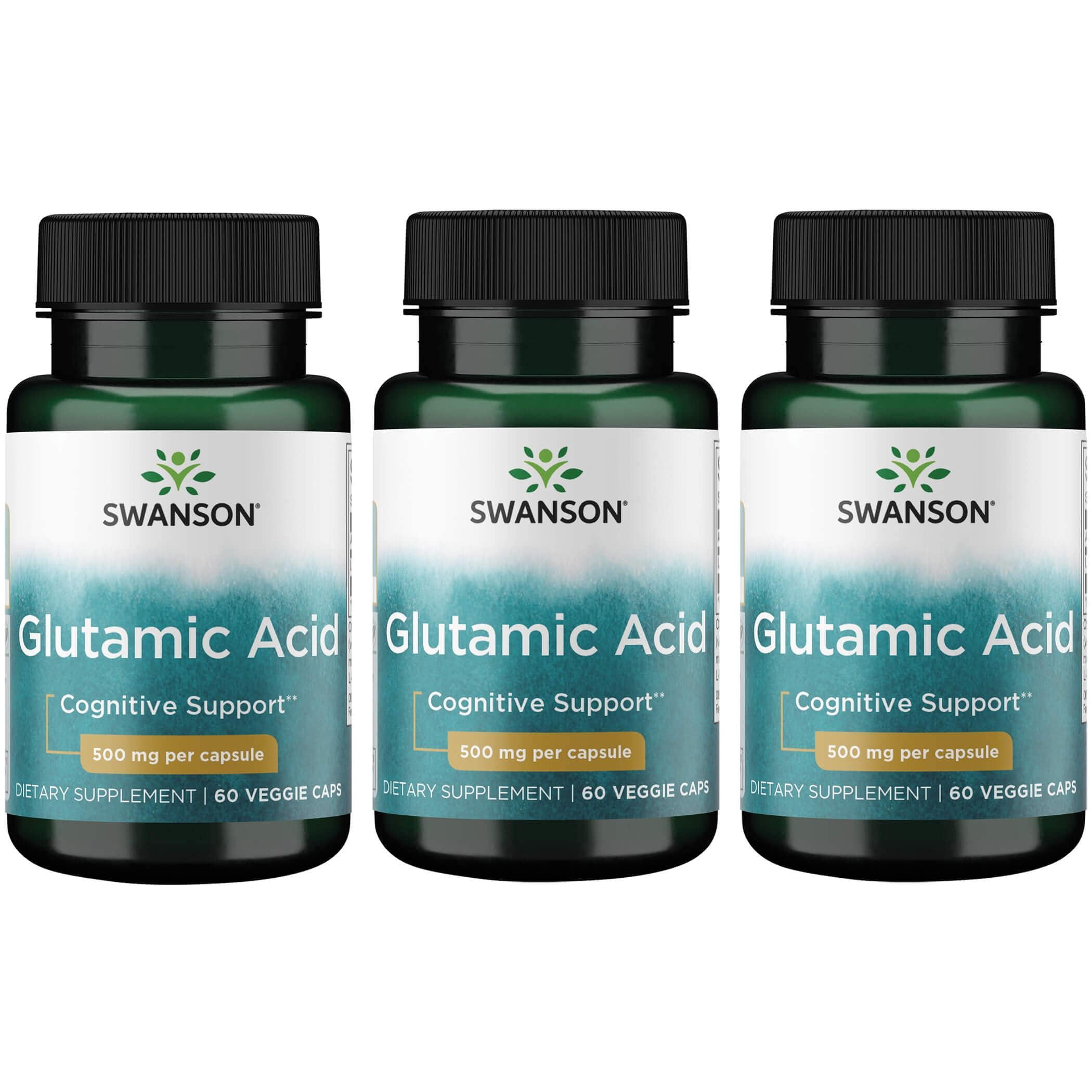 Swanson Glutamic Acid 500 mg 60 Veg Caps 3 Pack - Walmart.com