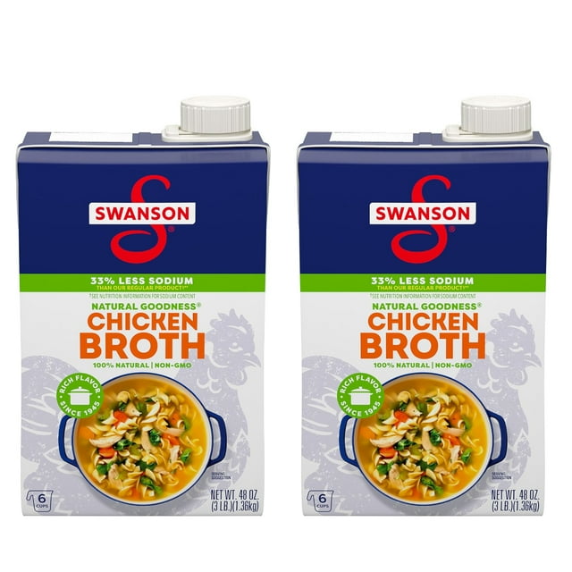 Swanson Natural Goodness 33% Less Sodium Chicken Broth, 48 oz pack of 2 ...