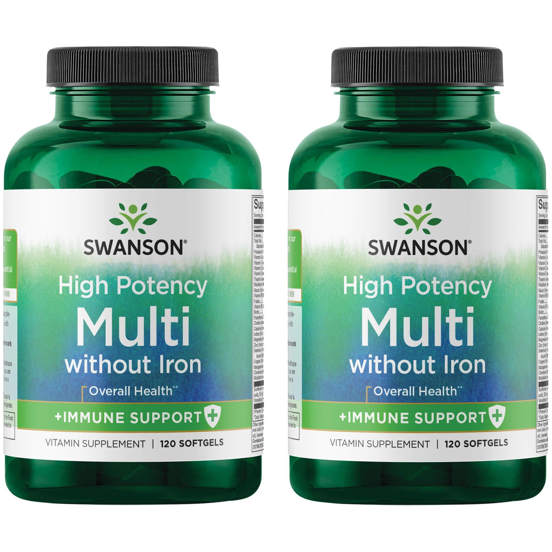 Swanson High Potency Multi without Iron +Immune Support 120 Sgels 2 ...