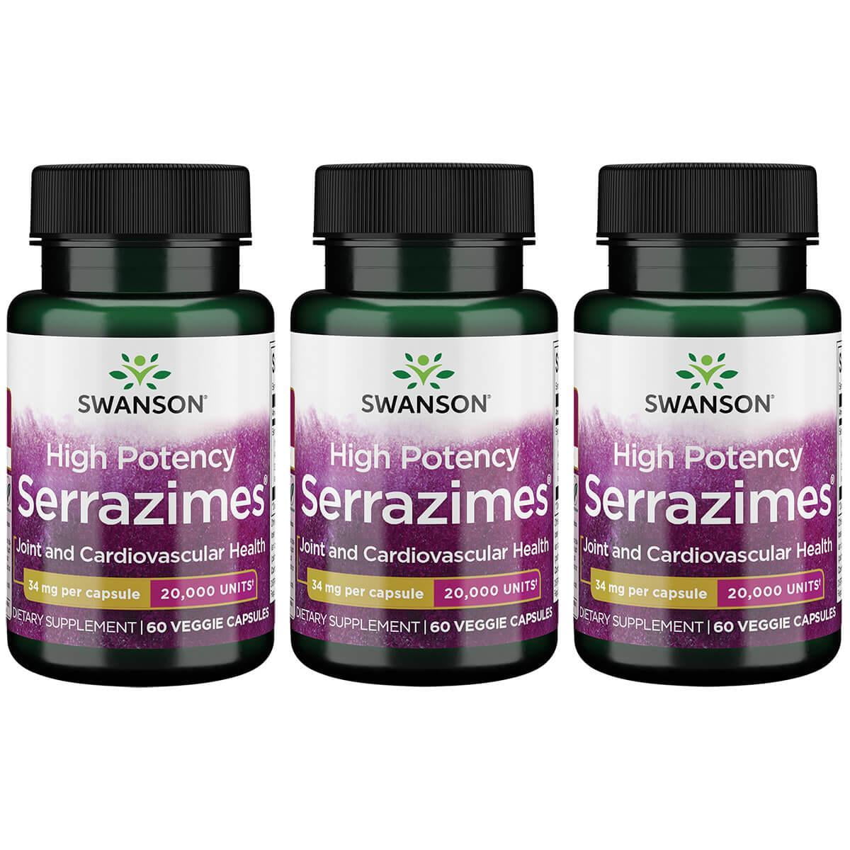 Swanson High-Potency Serrazimes 20,000 Units 34 mg 60 Vegan Caps 3 Pack ...