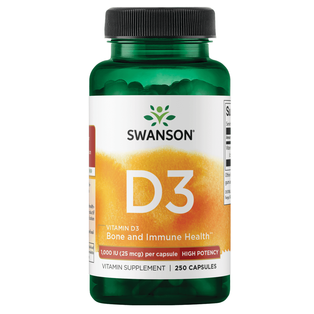Swanson High Potency Vitamin D3 Capsules, 1,000 IU, 250 Count - Walmart.com