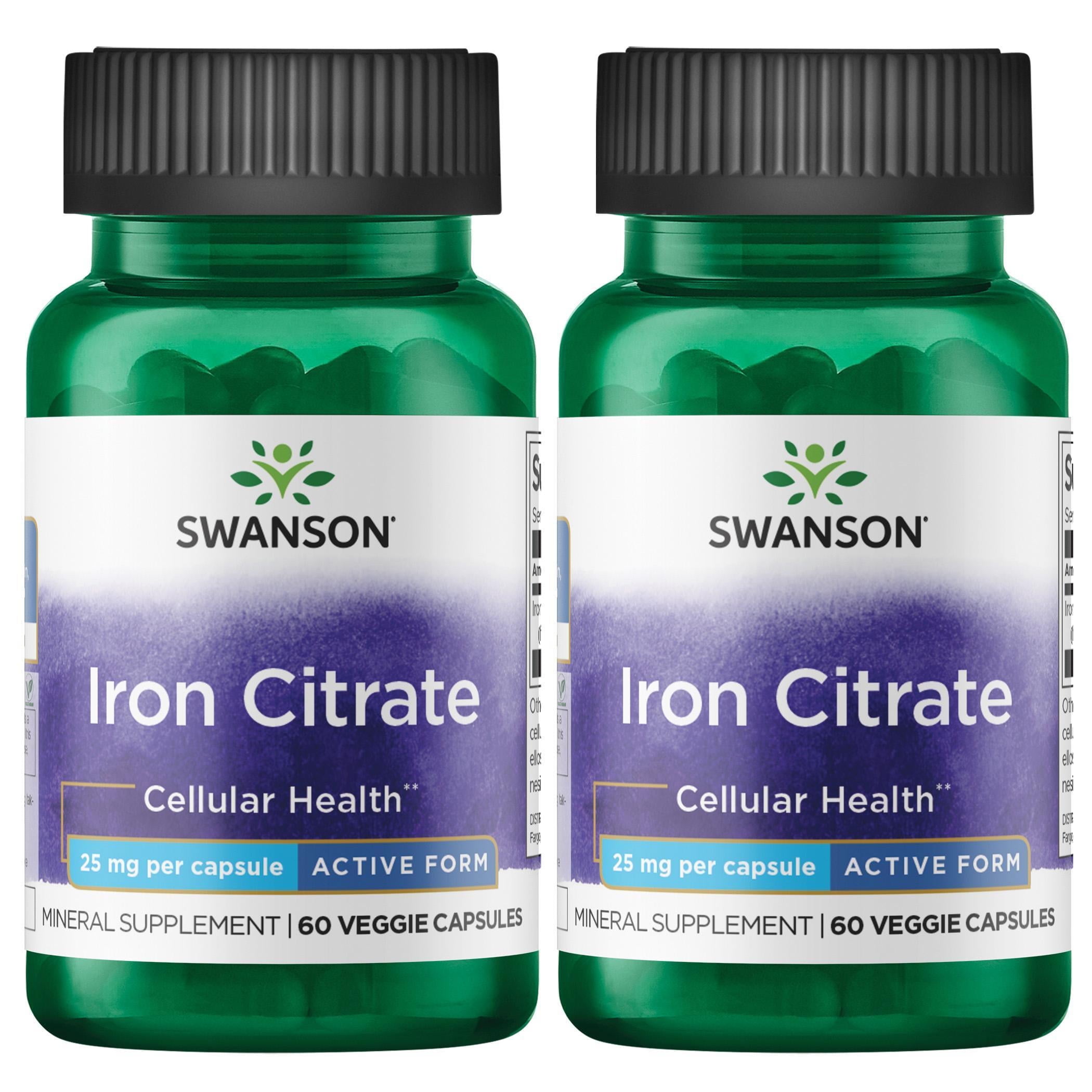 Swanson Iron Citrate 25 Milligrams 60 Veg Capsules (2 Pack) - Walmart.com