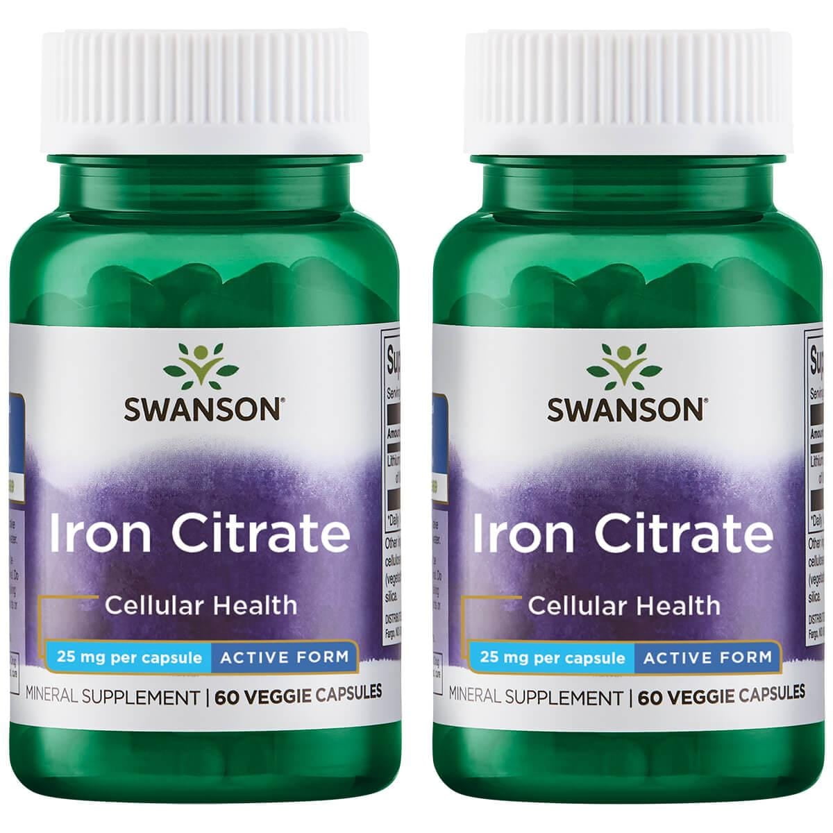 Swanson Iron Citrate - Active Form 25 mg 60 Veg Caps 2 Pack - Walmart.com