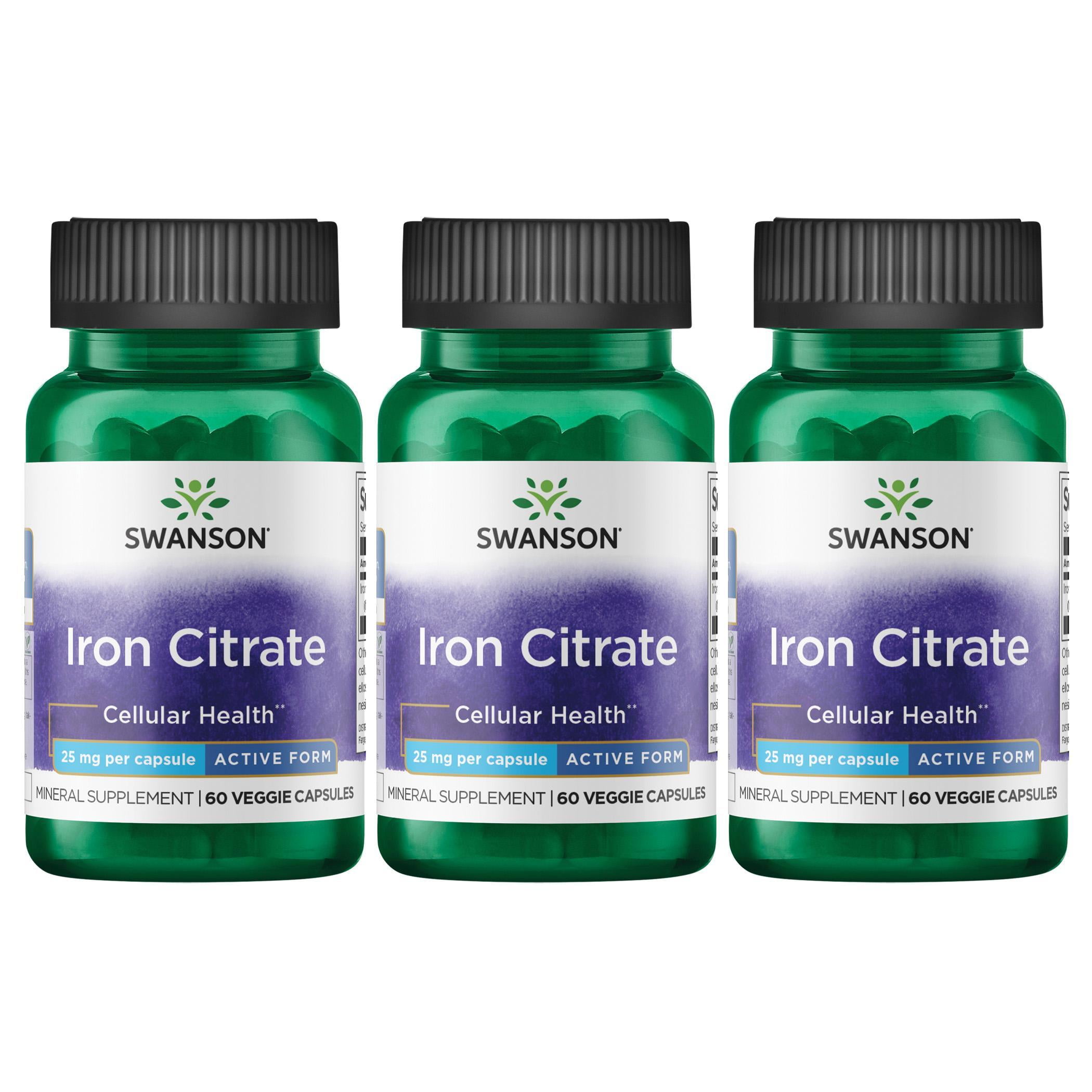Swanson Iron Citrate - Active Form 25 mg 60 Veg Caps 3 Pack - Walmart.com