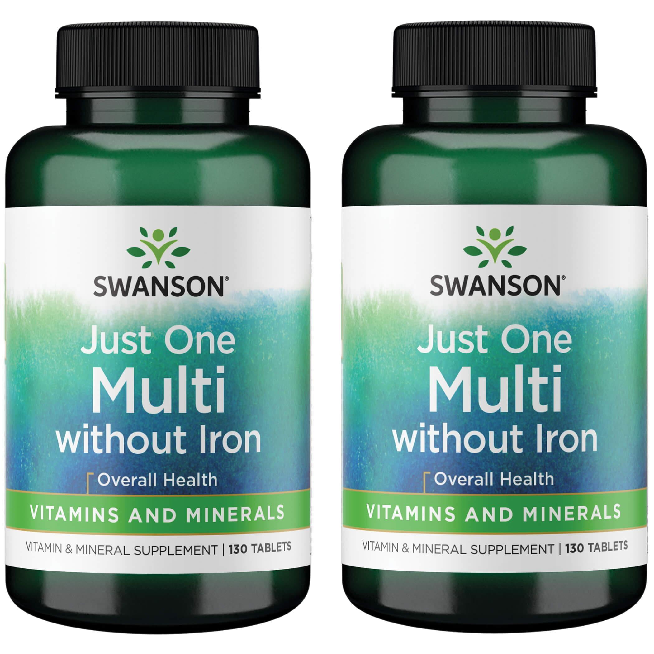 Swanson Just One Multivitamin Supplement - Iron Free, 130 Tabs, 2 Pack ...
