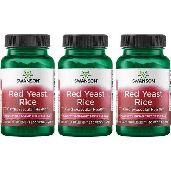 Swanson Red Yeast Rice 600 mg 60 Vegan Caps 3 Pack Supports Cholesterol ...