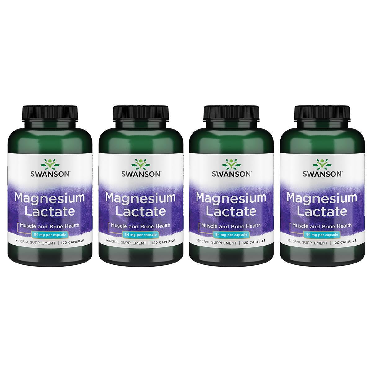Swanson Magnesium Lactate Supplement, 84 mg, 120 Capsules, 4 Pack ...