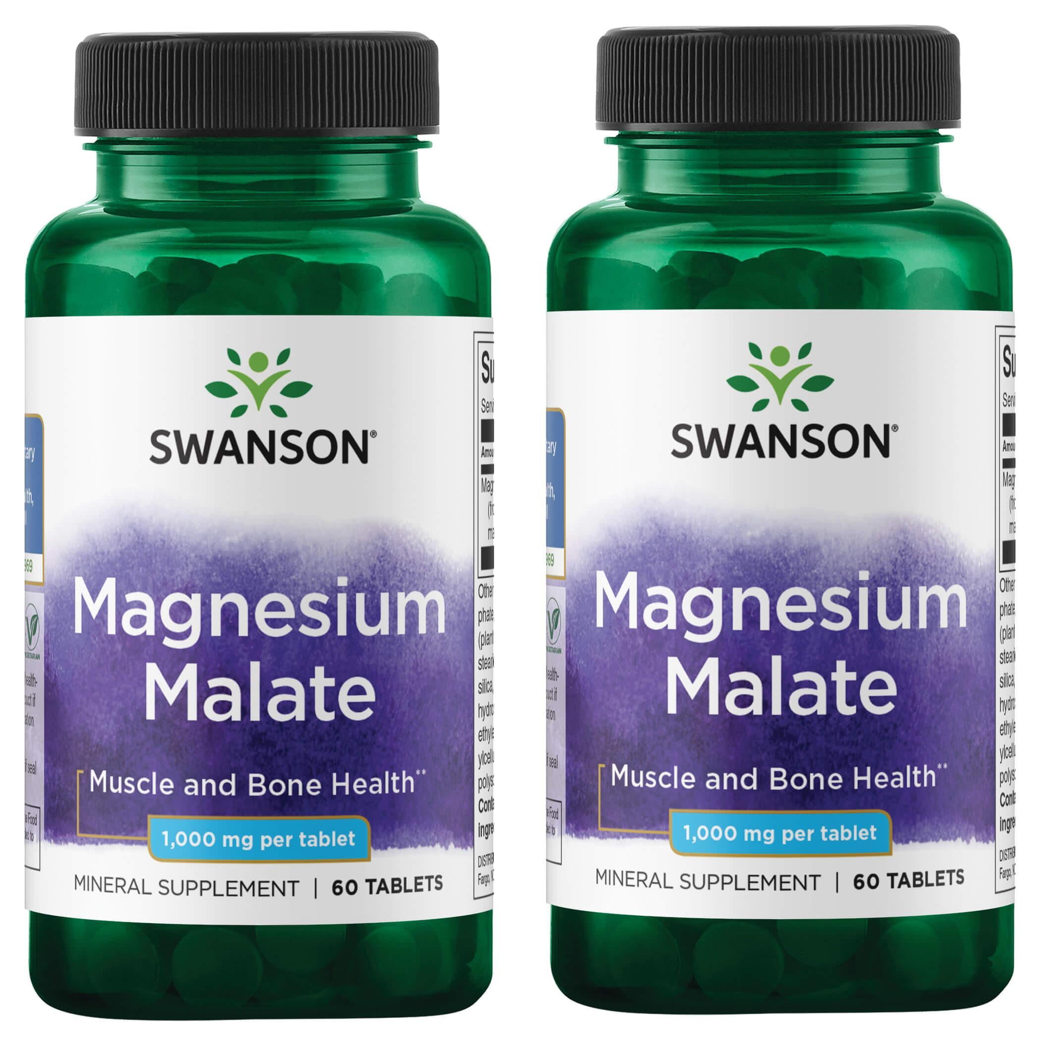 Swanson Pure Magnesium Malate 1,000 mg 60 Tabs, 2 Pack, Cardiovascular ...