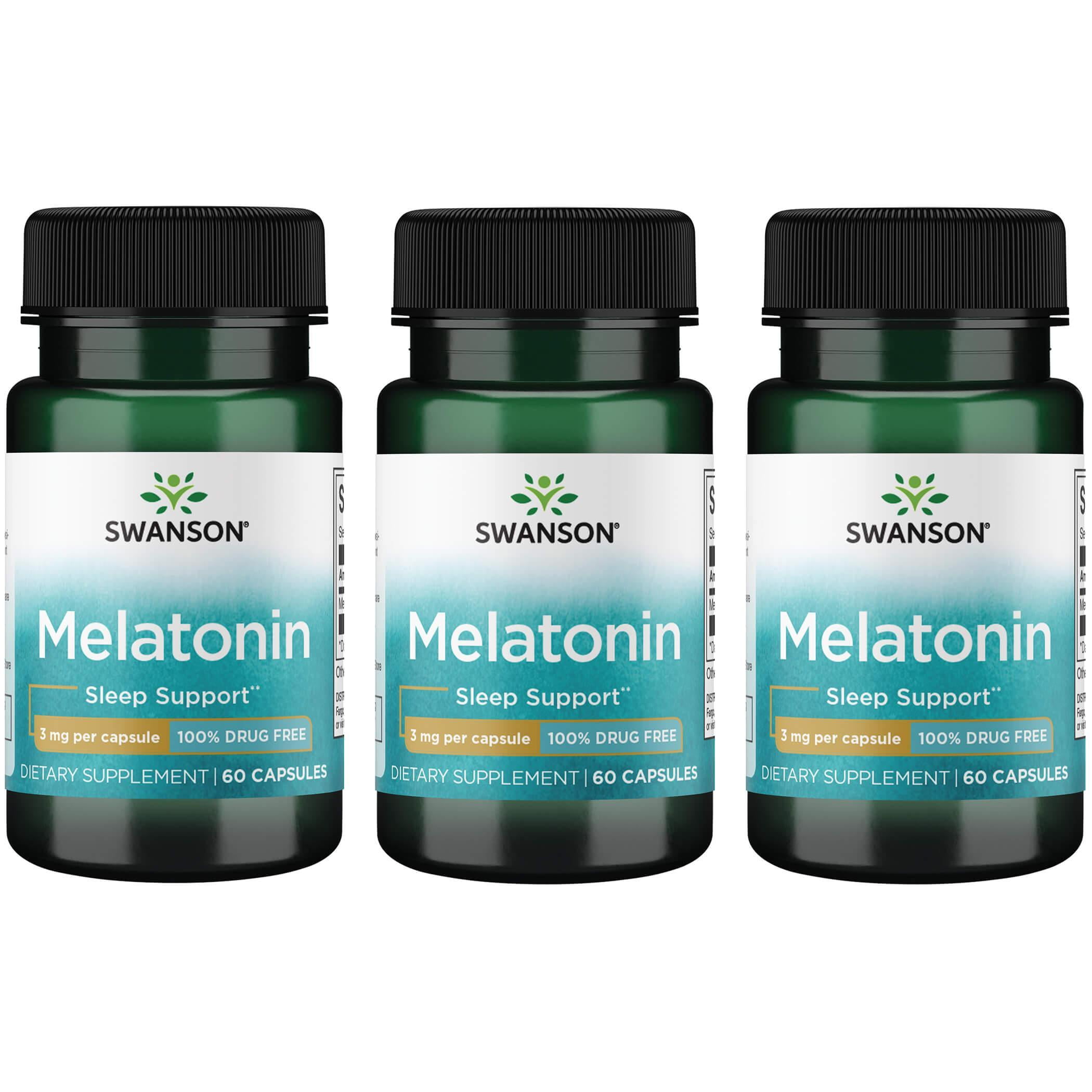 Swanson Melatonin Capsules - 3mg, 60 Count, 3 Pack, Gluten Free, Non ...
