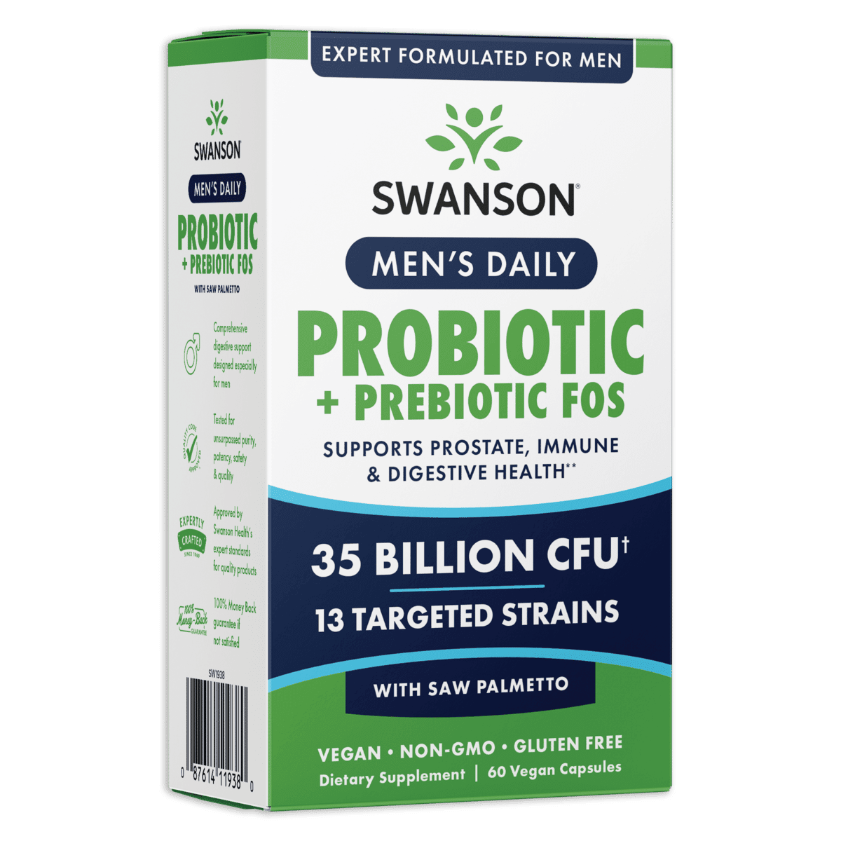 Swanson Men's Daily Probiotic + Prebiotic Fos 35 Billion Cfu 60 Vegan ...
