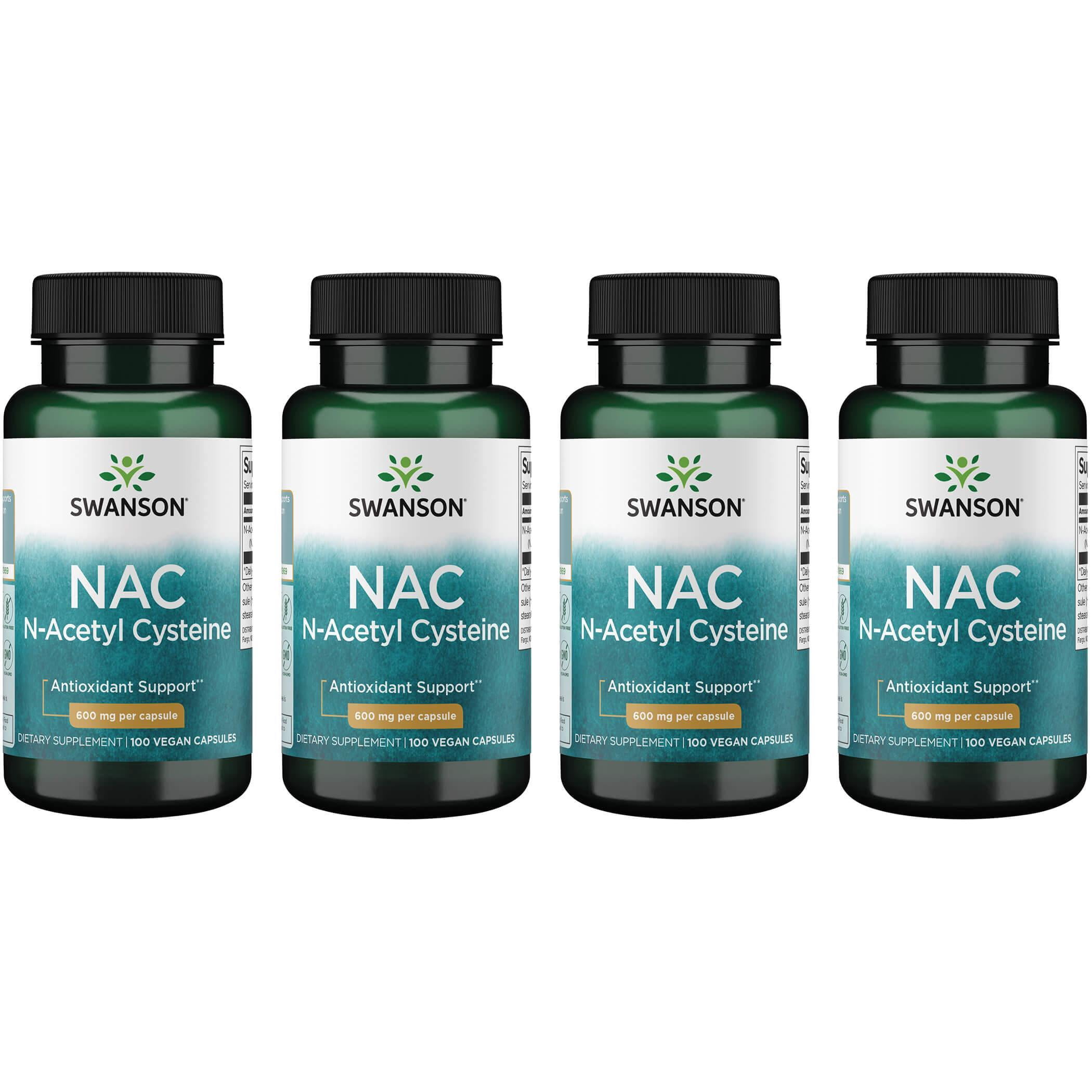 Swanson NAC - N-Acetyl Cysteine - Supplement 600 mg 100 Capsules (4 ...