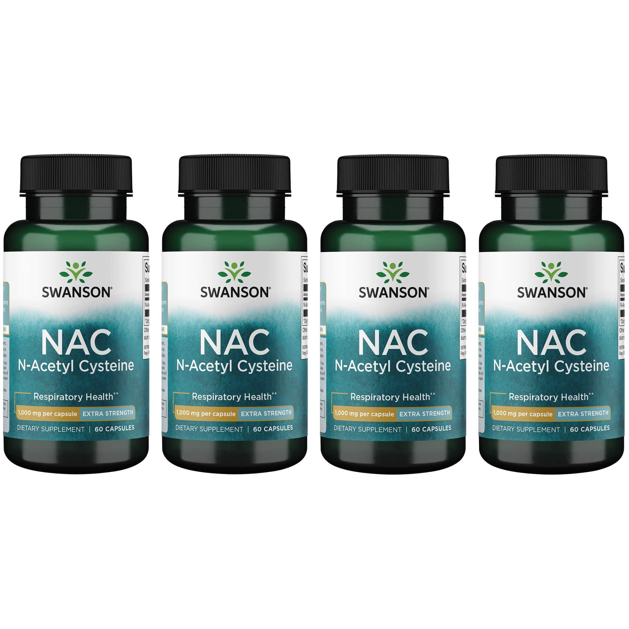 Swanson Nac N-Acetyl Cysteine - Extra Strength 1,000 mg 60 Caps 4 Pack ...